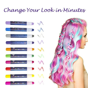 LotFancy 12 Colors Kids Washable Hair Chalk Set, Temporary Colored ...