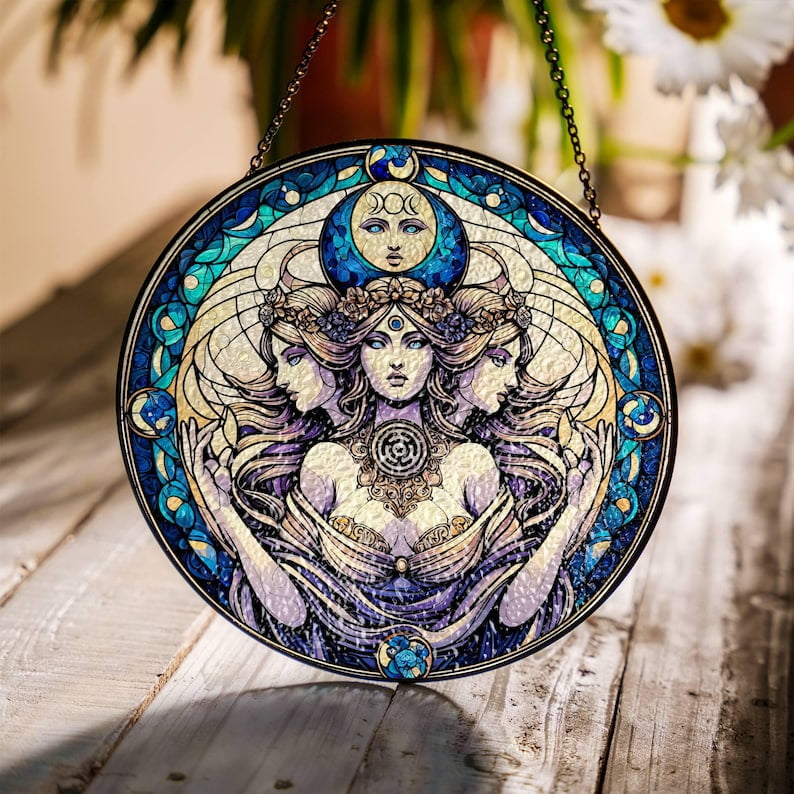 Hekate Stained Glass SunCatcher Triple Goddess Hecate Window Hanging ...