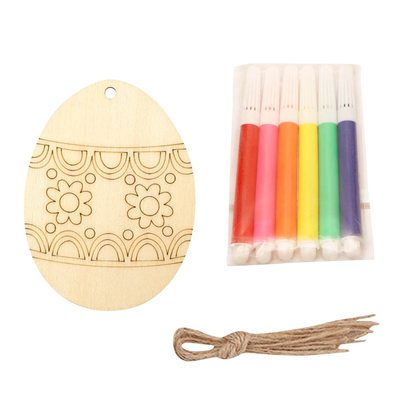 Hekwup 2D Wooden Easter Egg Pendant With Rope, Unfinished Egg Shaped ...