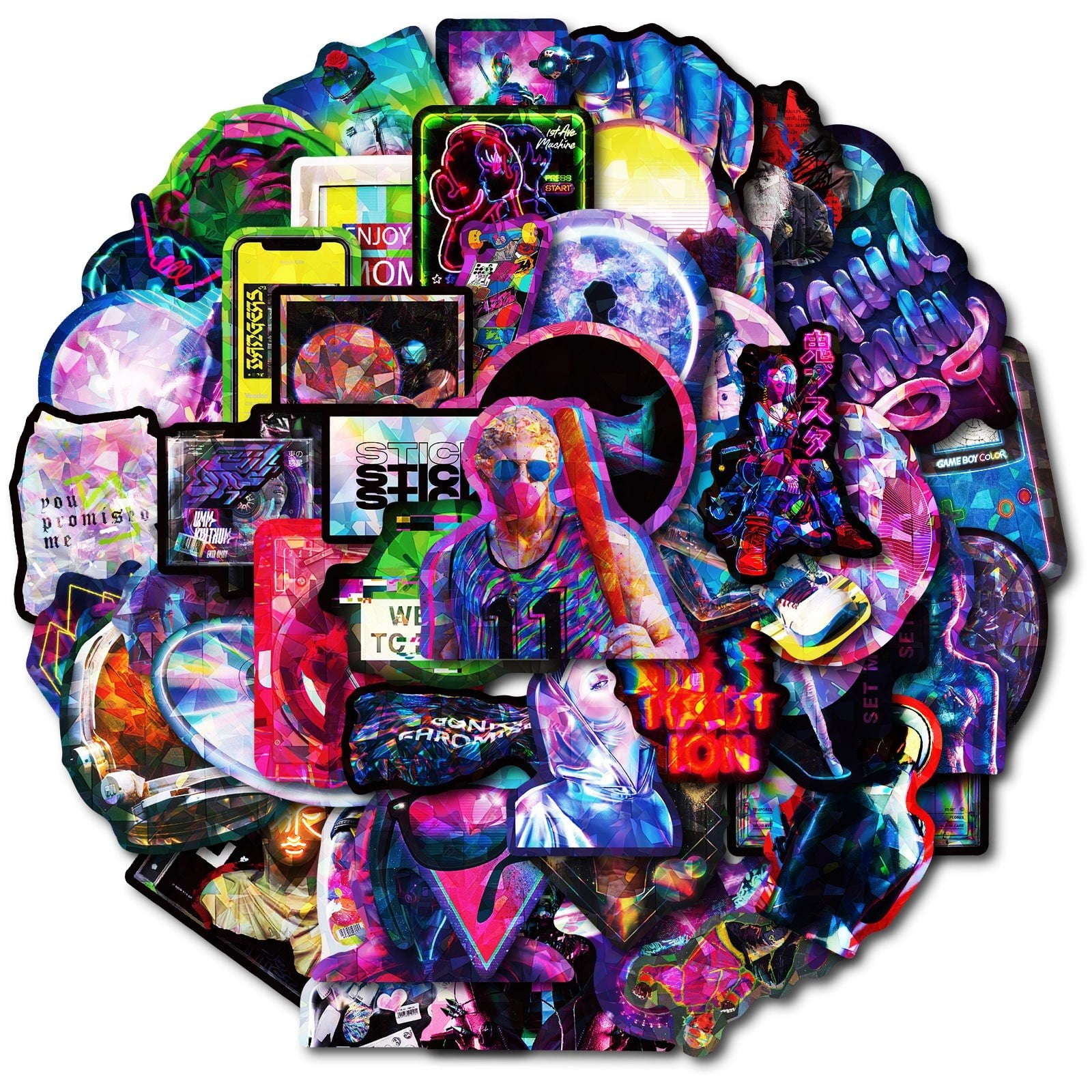 Hekwup Cool Stickers 50 Pcs Stickers Skateboard Sticker Pack Neon ...