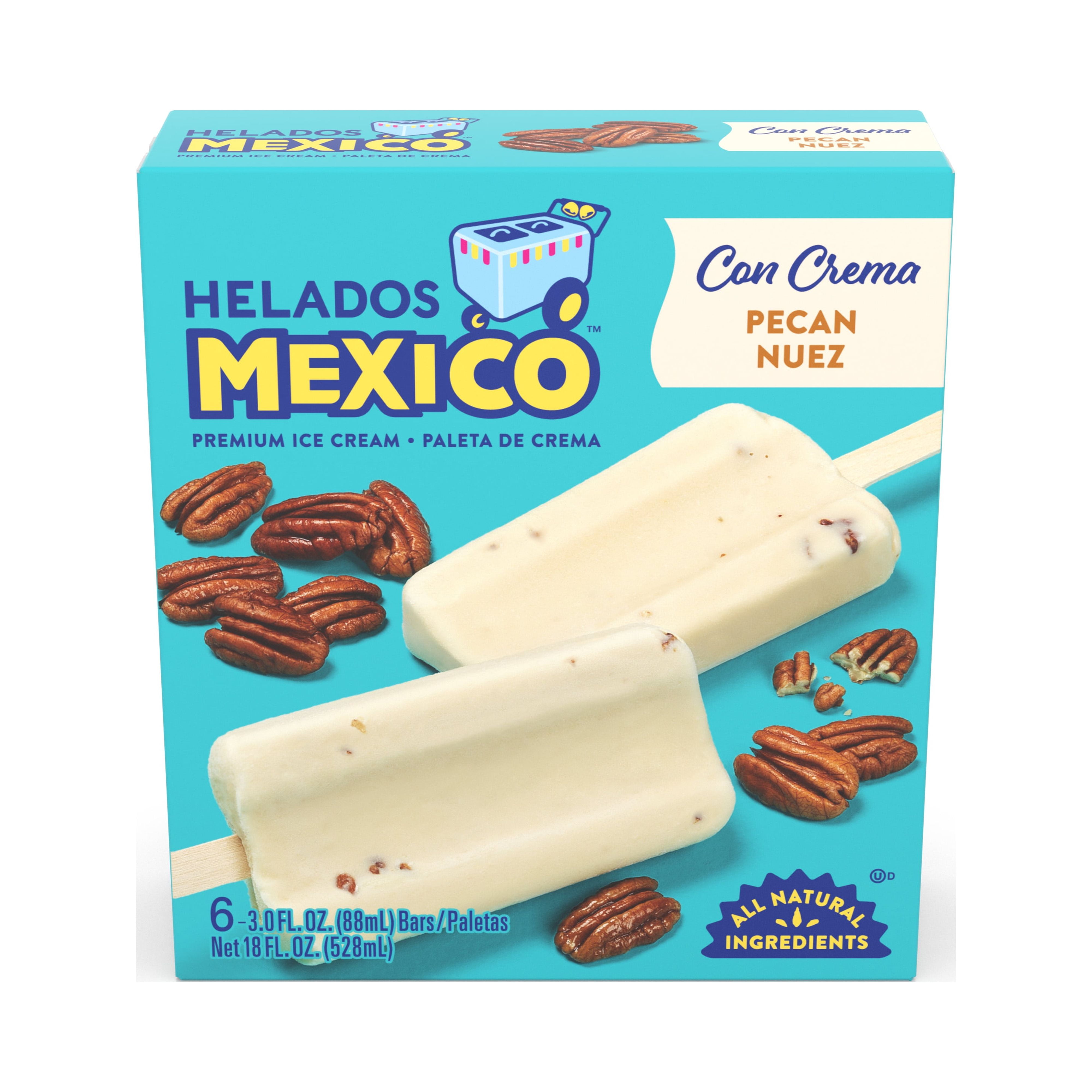 Helados Mexico Pecan Premium Ice Cream Bars, Gluten-Free, 6 Cream ...