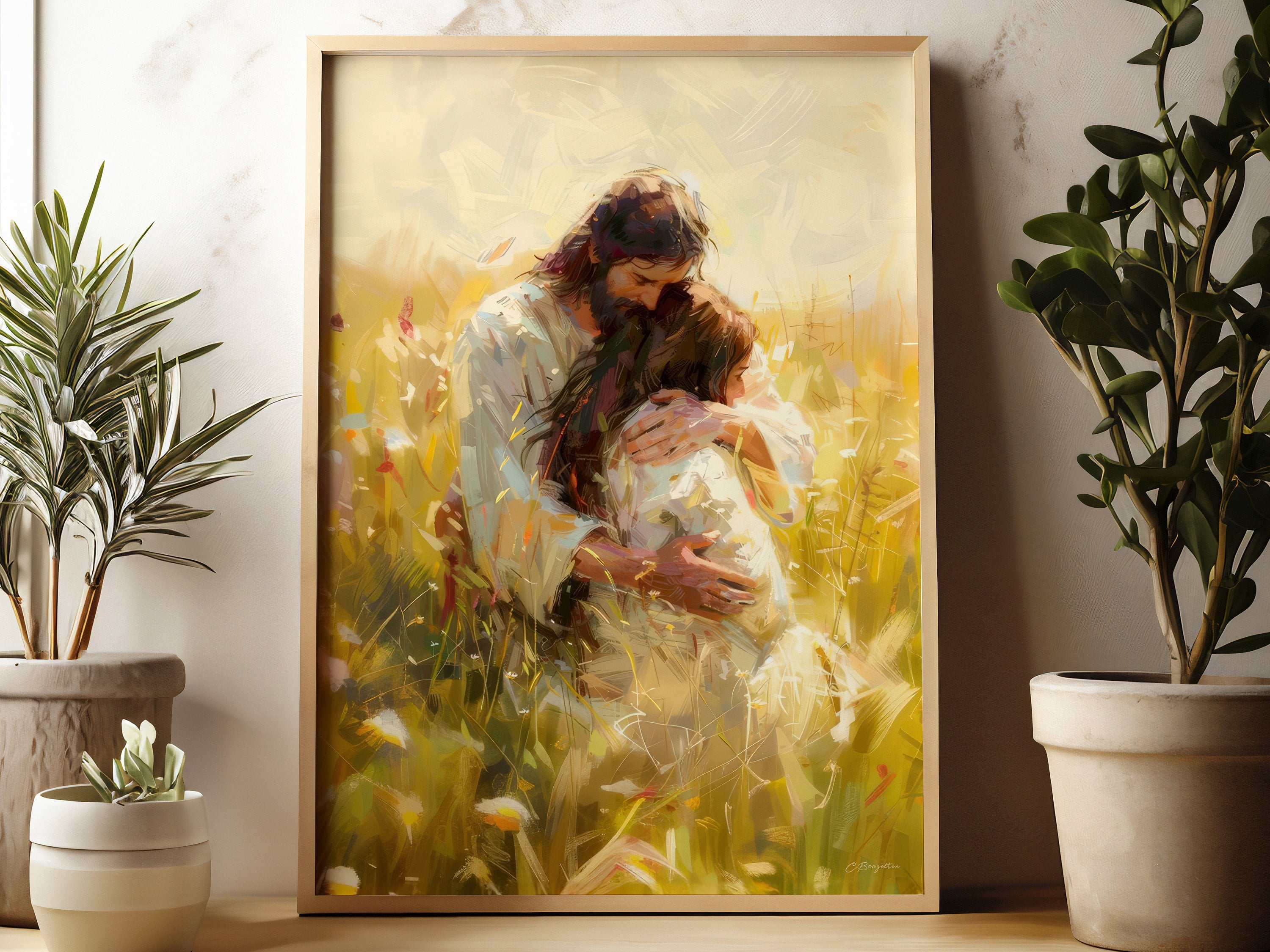 Held By My Savior | | Jesus Hugging Girl | Christian Art | Bible Wall ...