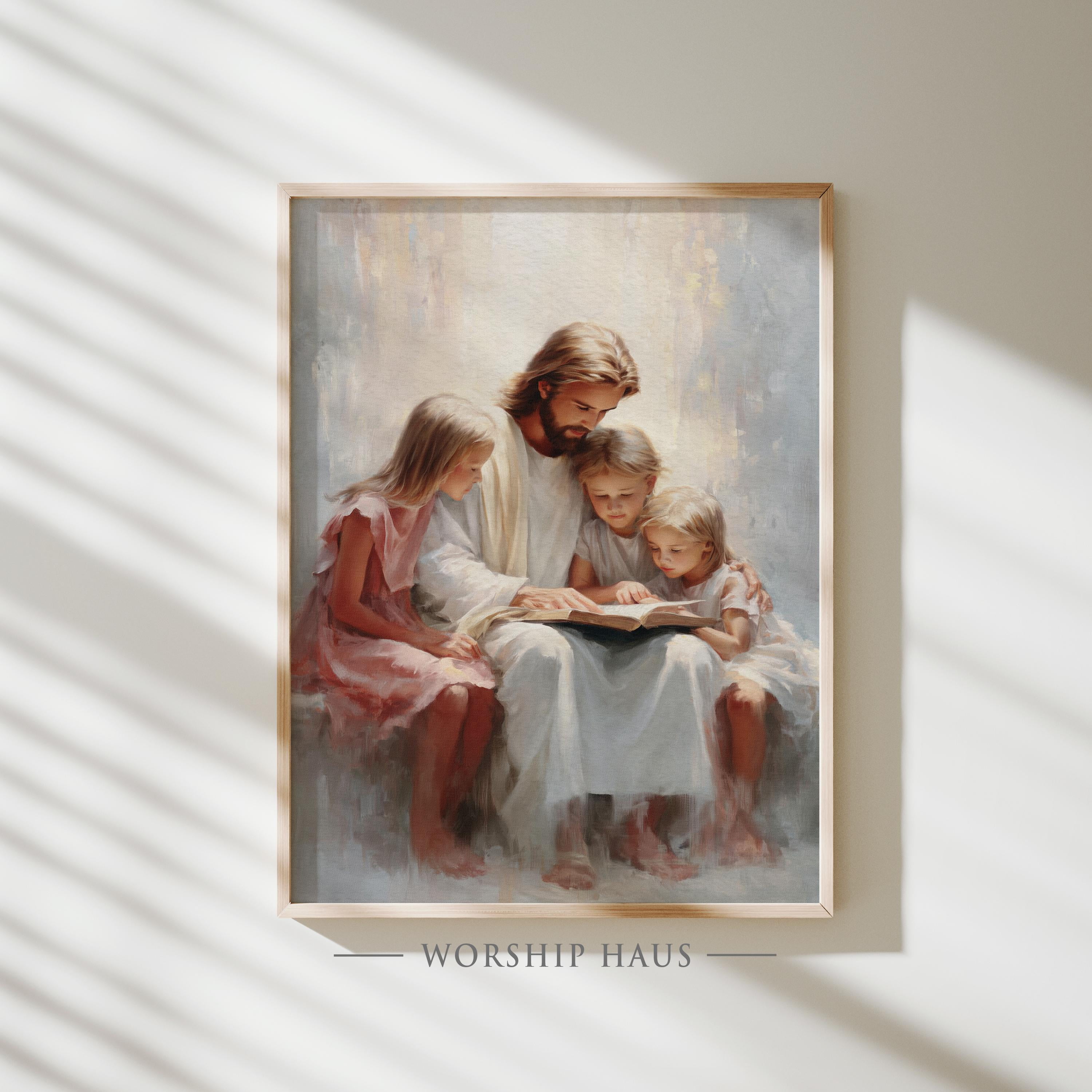 Held By The Savior Modern Christian Art Jesus With Children Scene Faith ...