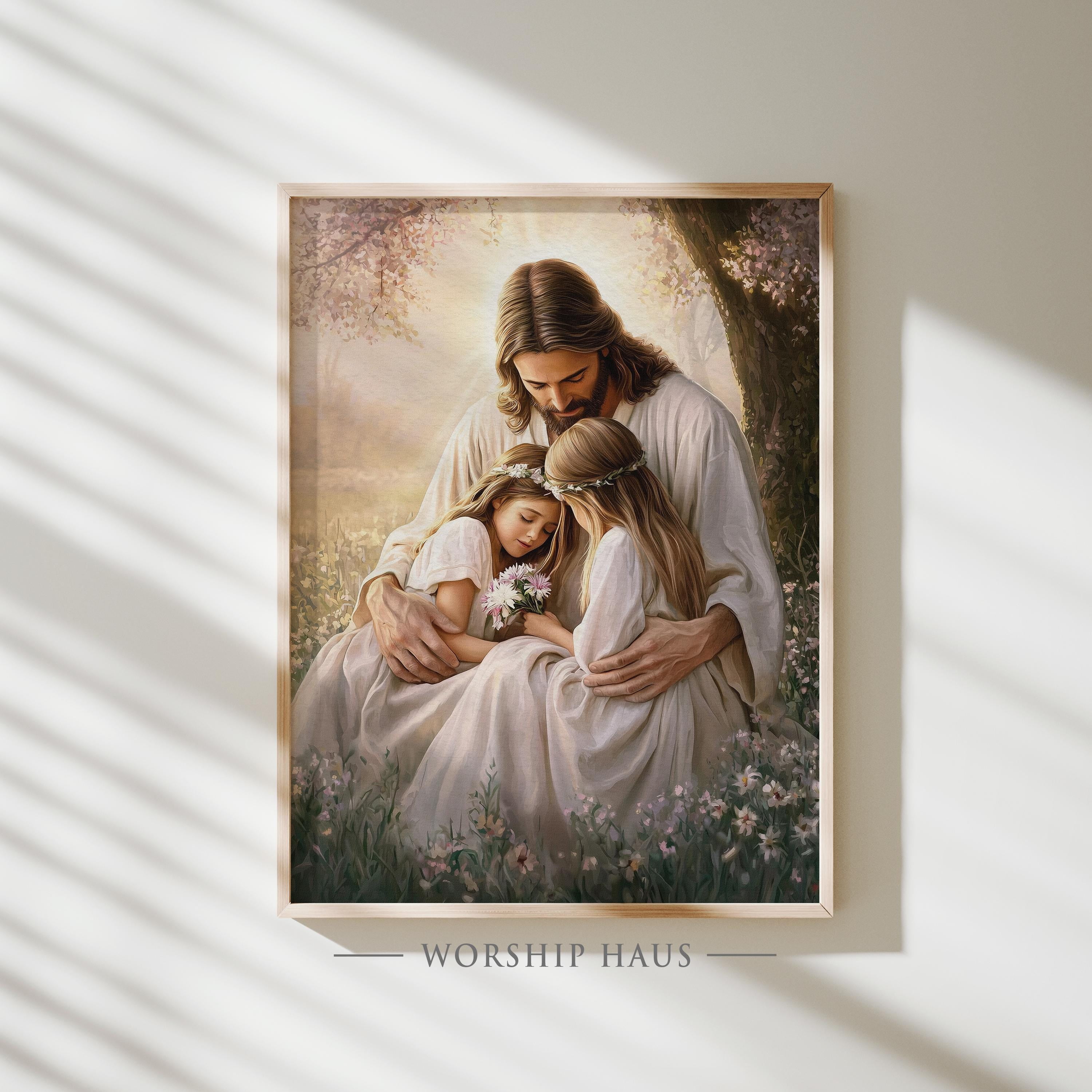 Held By The Savior Modern Christian Art Jesus With Children Scene Faith ...