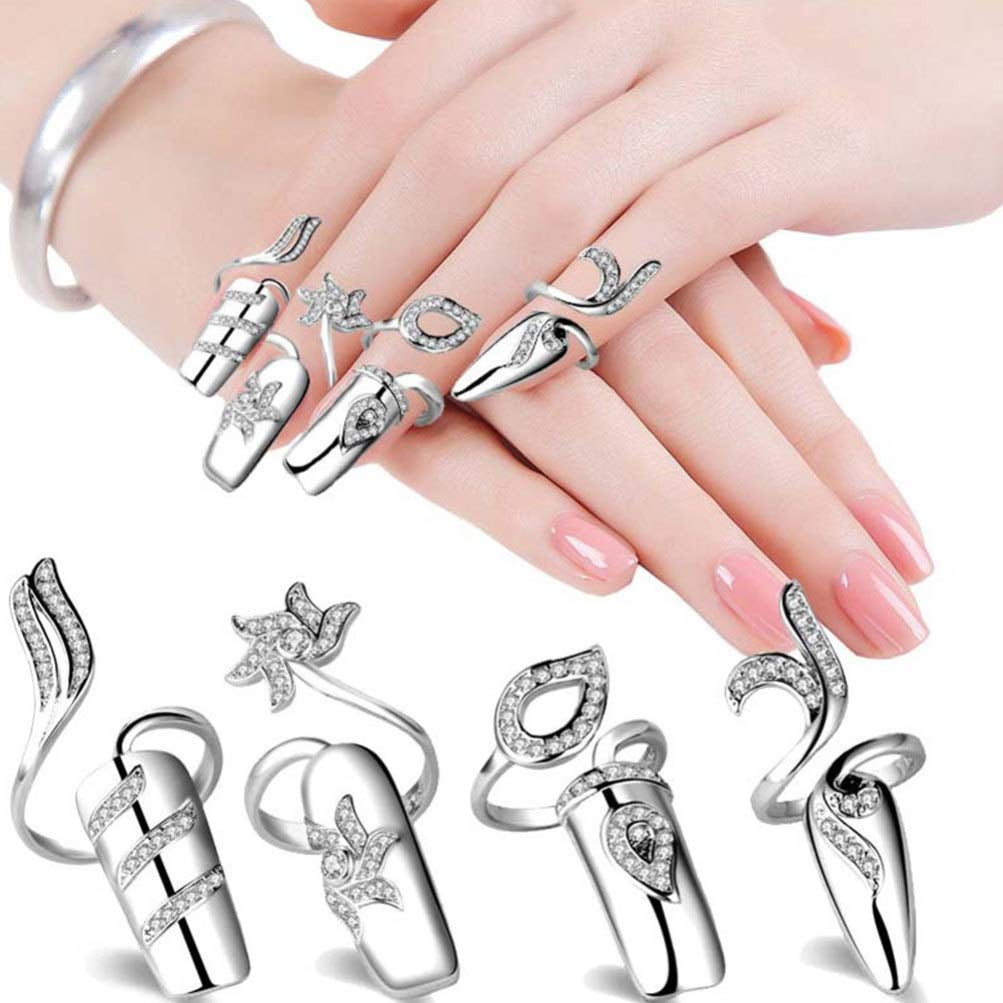 Heldig 1 Set/ 4 Pcs Rhinestone Fingernail Ring Finger Tip Adjustable ...