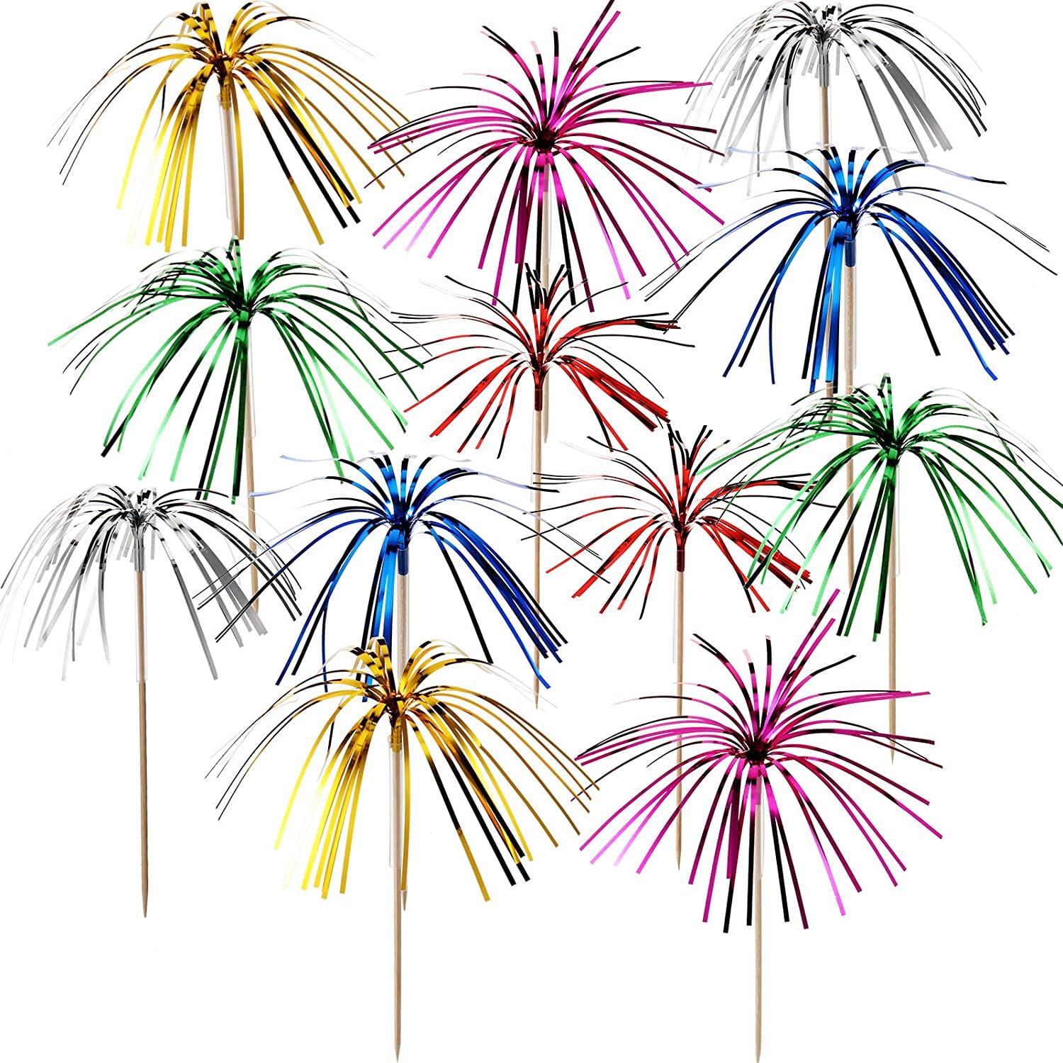 Heldig 200 Pieces Foil Frill Firework Picks Cupcake Topper Toothpicks ...