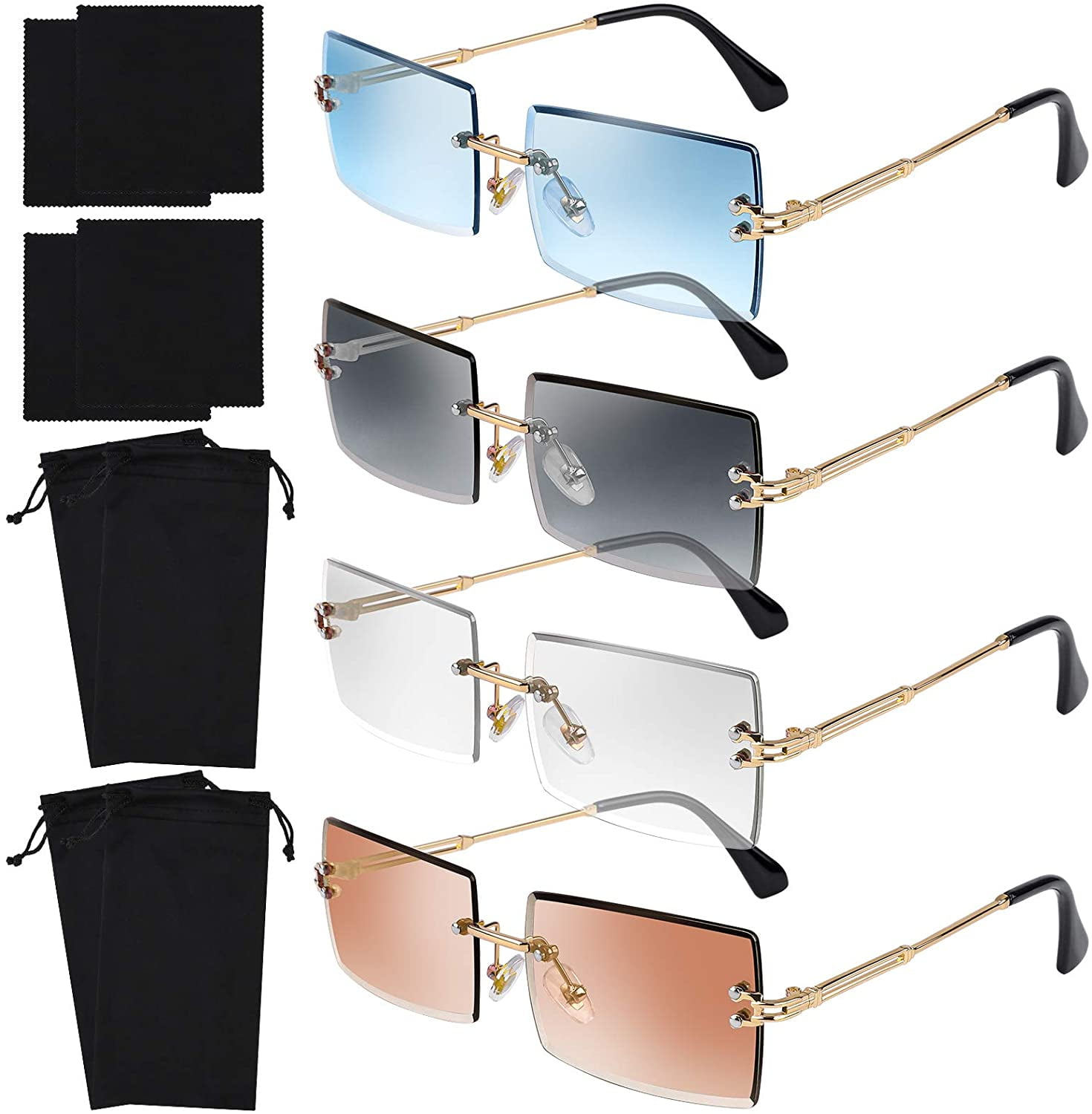Heldig 4 Pack Rimless Rectangle Sunglasses Vintage Rimless Eyewear ...
