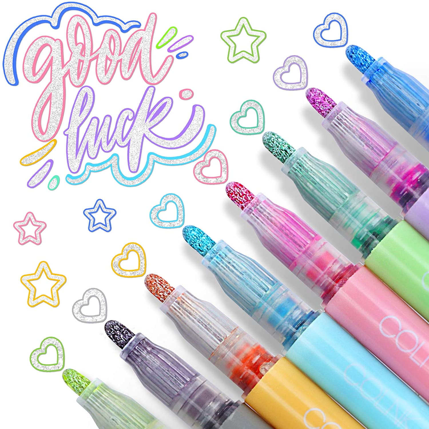 Heldig Double Line Outline Pen, 8 colors metallic pens, glitter two ...