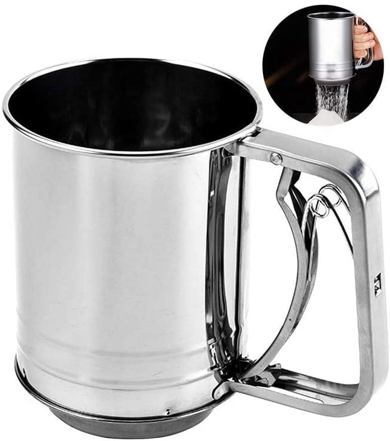 Heldig Flour Sifter, for Baking Stainless Steel 3 Cup Double Layers ...
