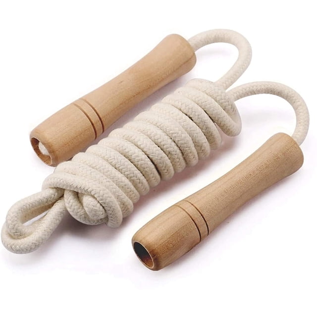 Jump Rope for Kids - Wooden Handle - Adjustable Cotton Braided Fitness ...