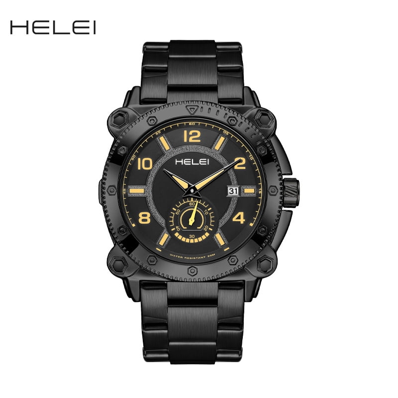 Helei Stainless Steel Strap Men's Watch Quartz Watch Waterproof ...