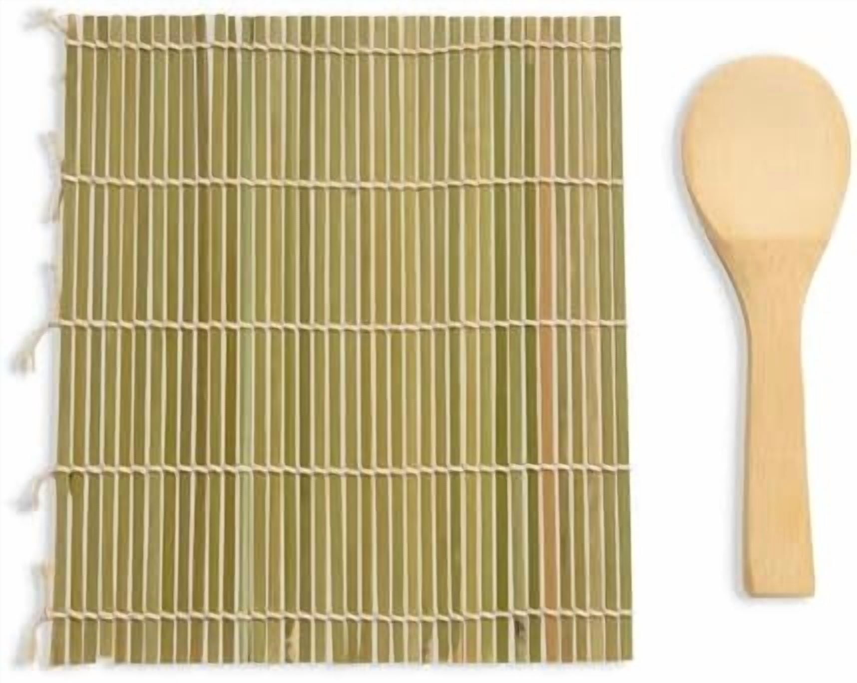Helen’s Asian Kitchen Easy Sushi Rolling Mat with Rice Paddle, Natural ...