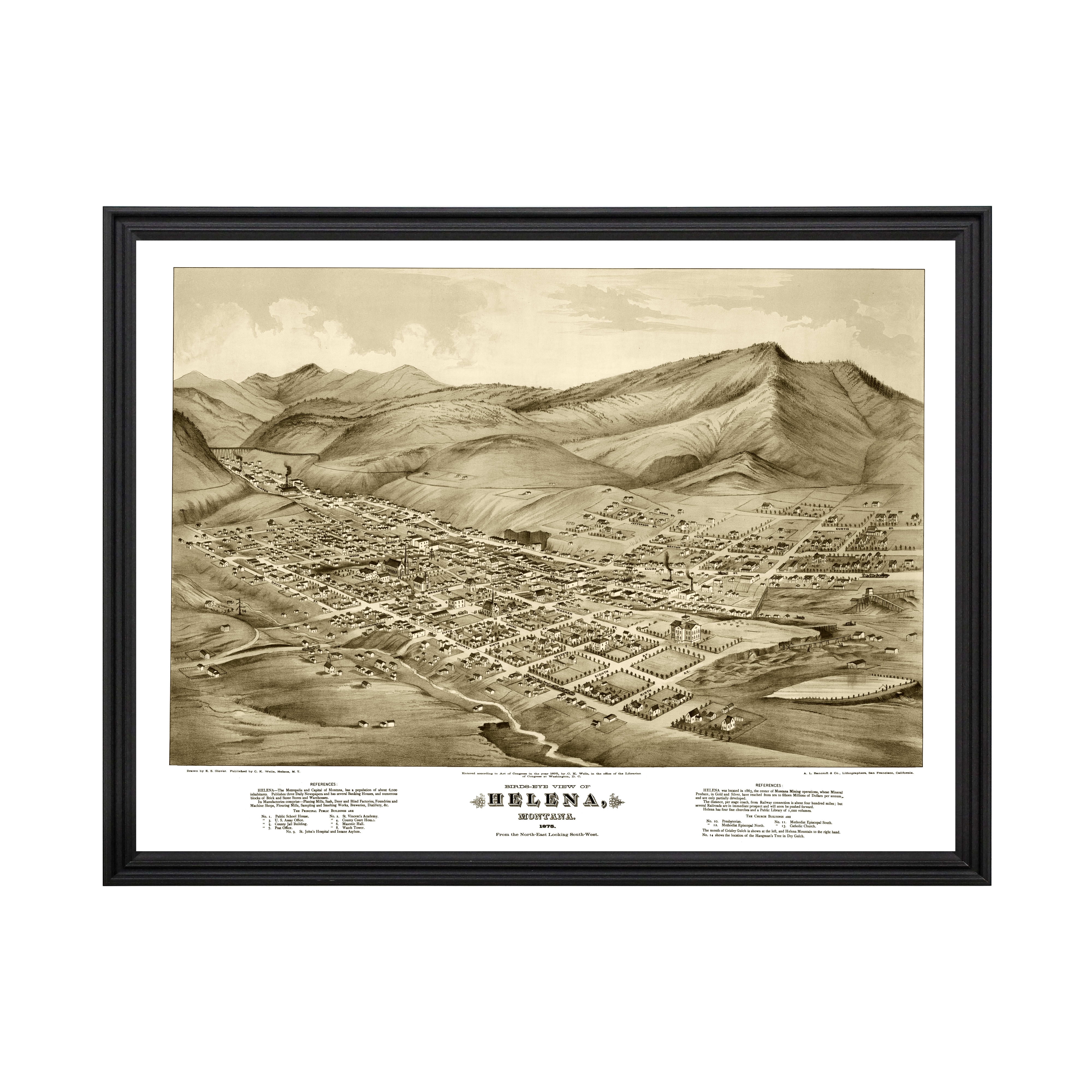 Helena Art, 1875 Vintage Map of Helena Montana, MT History Wall Decor ...