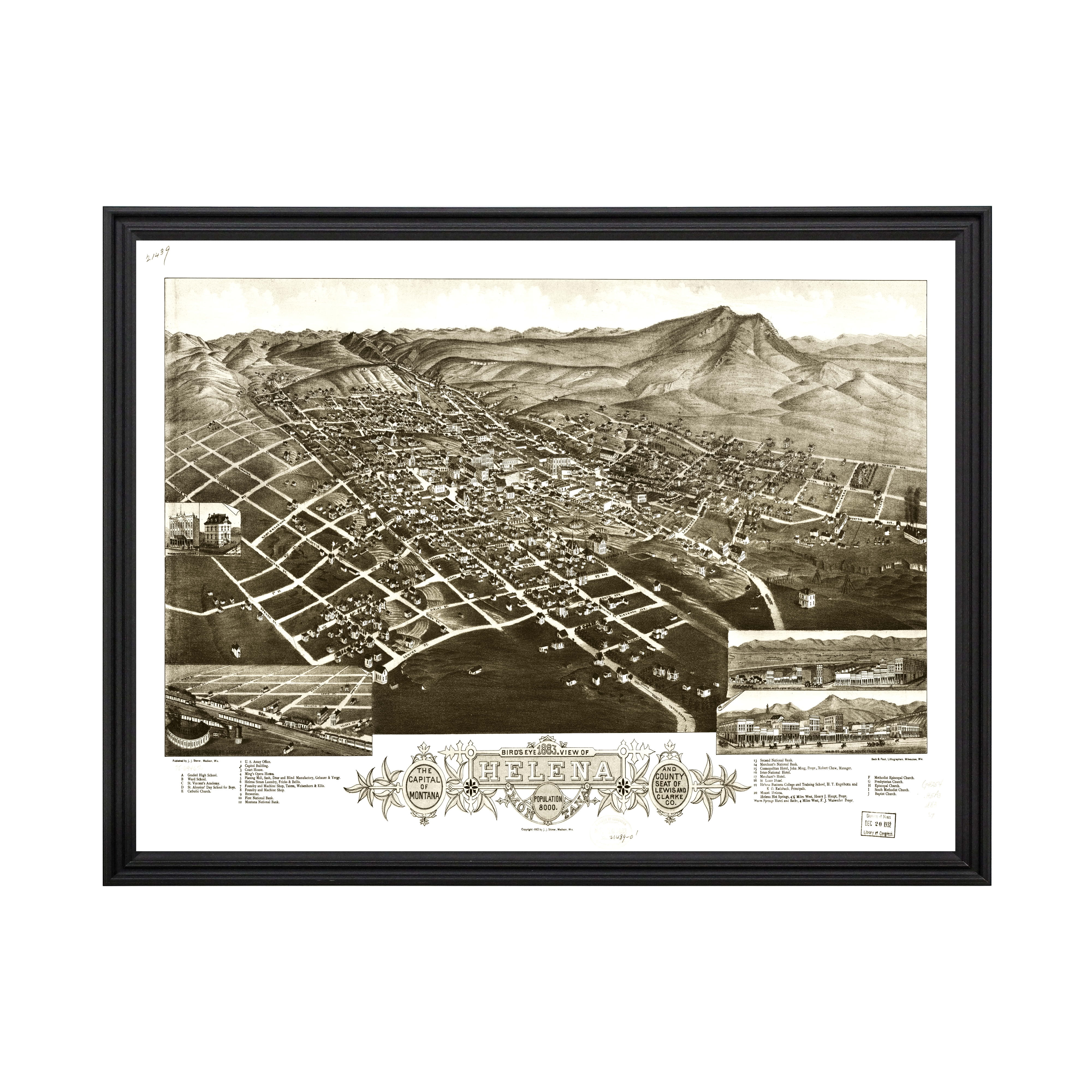 Helena Art, 1883 Vintage Map of Helena Montana, MT History Wall Decor ...
