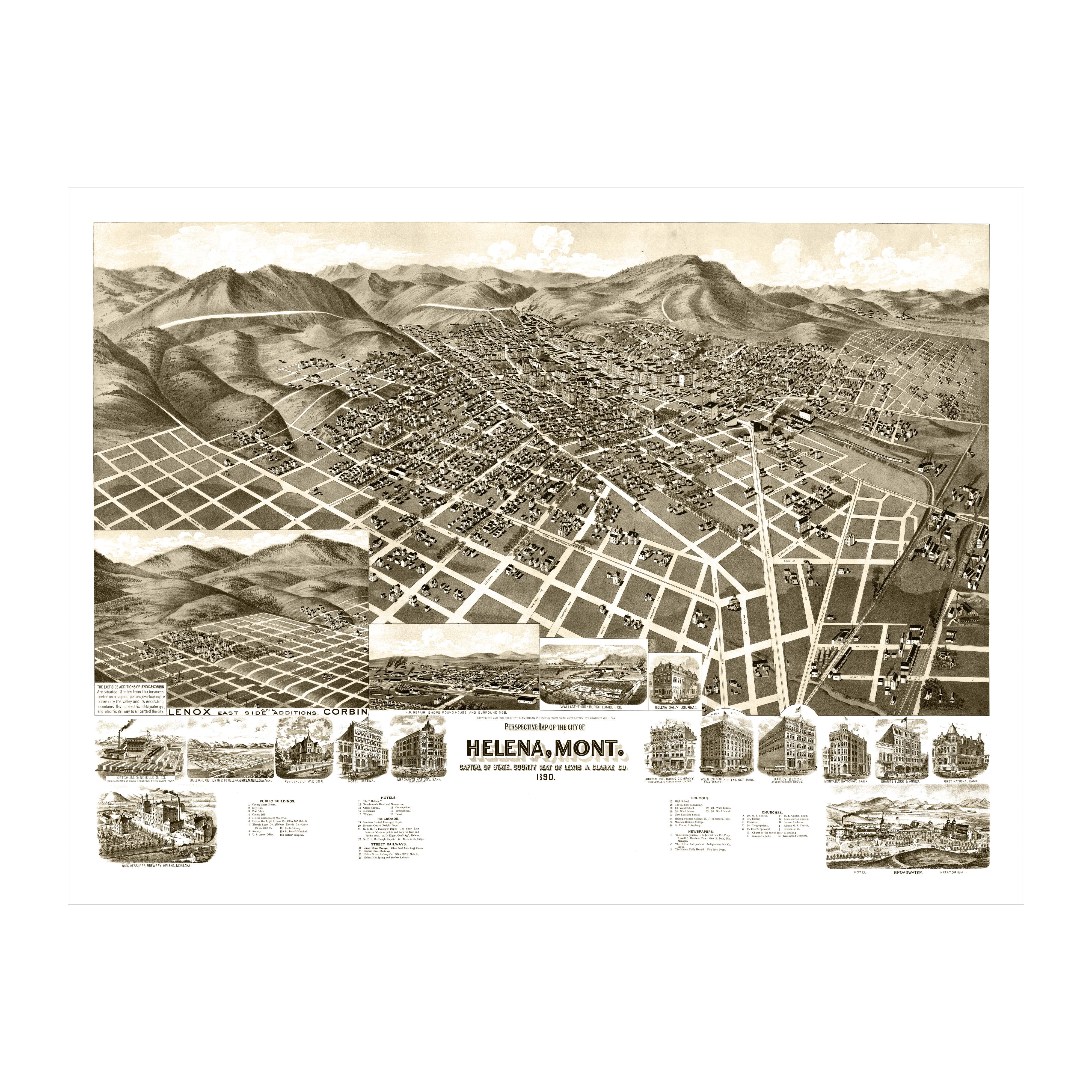 Helena Art, 1890 Vintage Map of Helena Montana, MT History Wall Decor ...