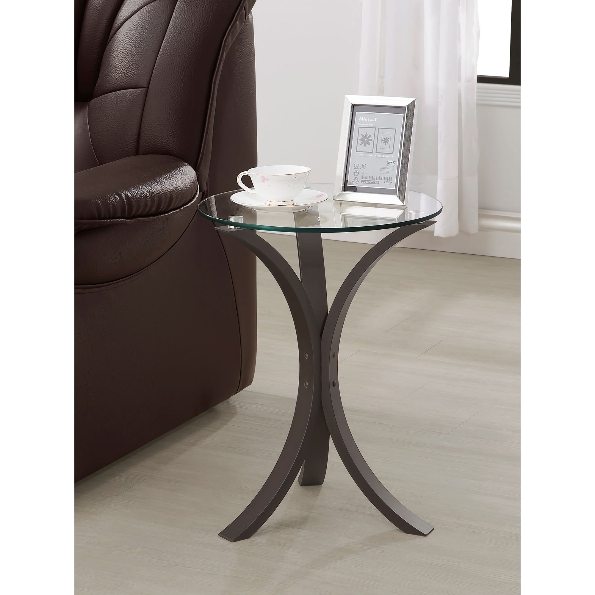 Helena Cappuccino Round Glass Top Accent Side Table - Walmart.com
