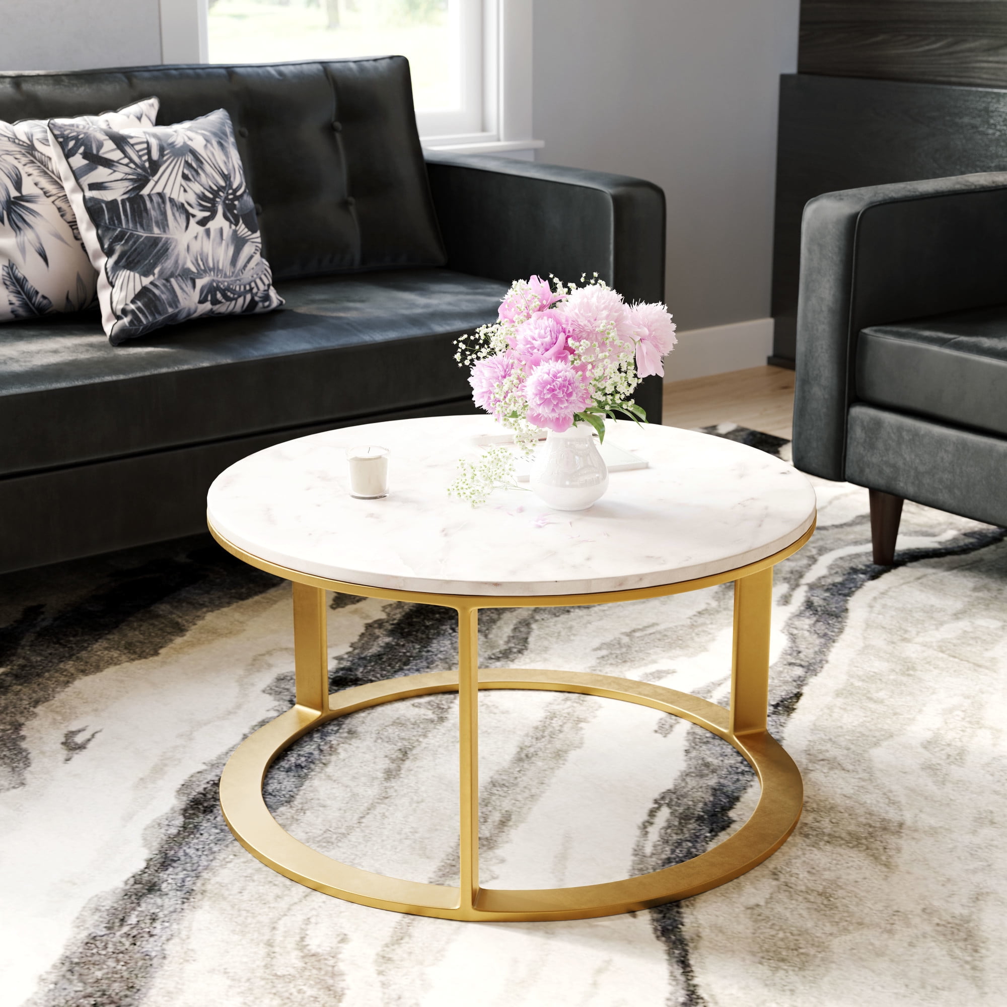 Helena Marble Coffee Table White Gold - Walmart.com