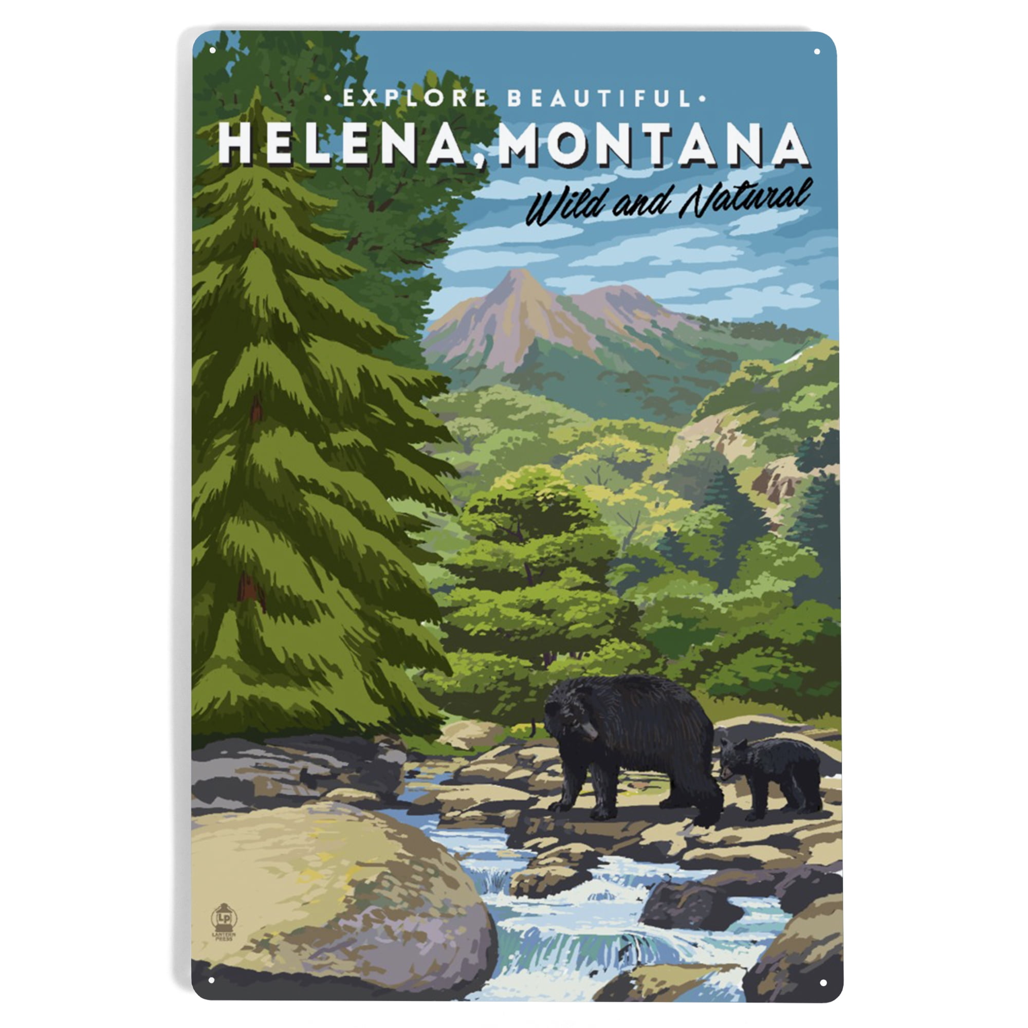 Helena, Montana, Bear Family and Creek (12x18 Aluminum Art, Indoor ...