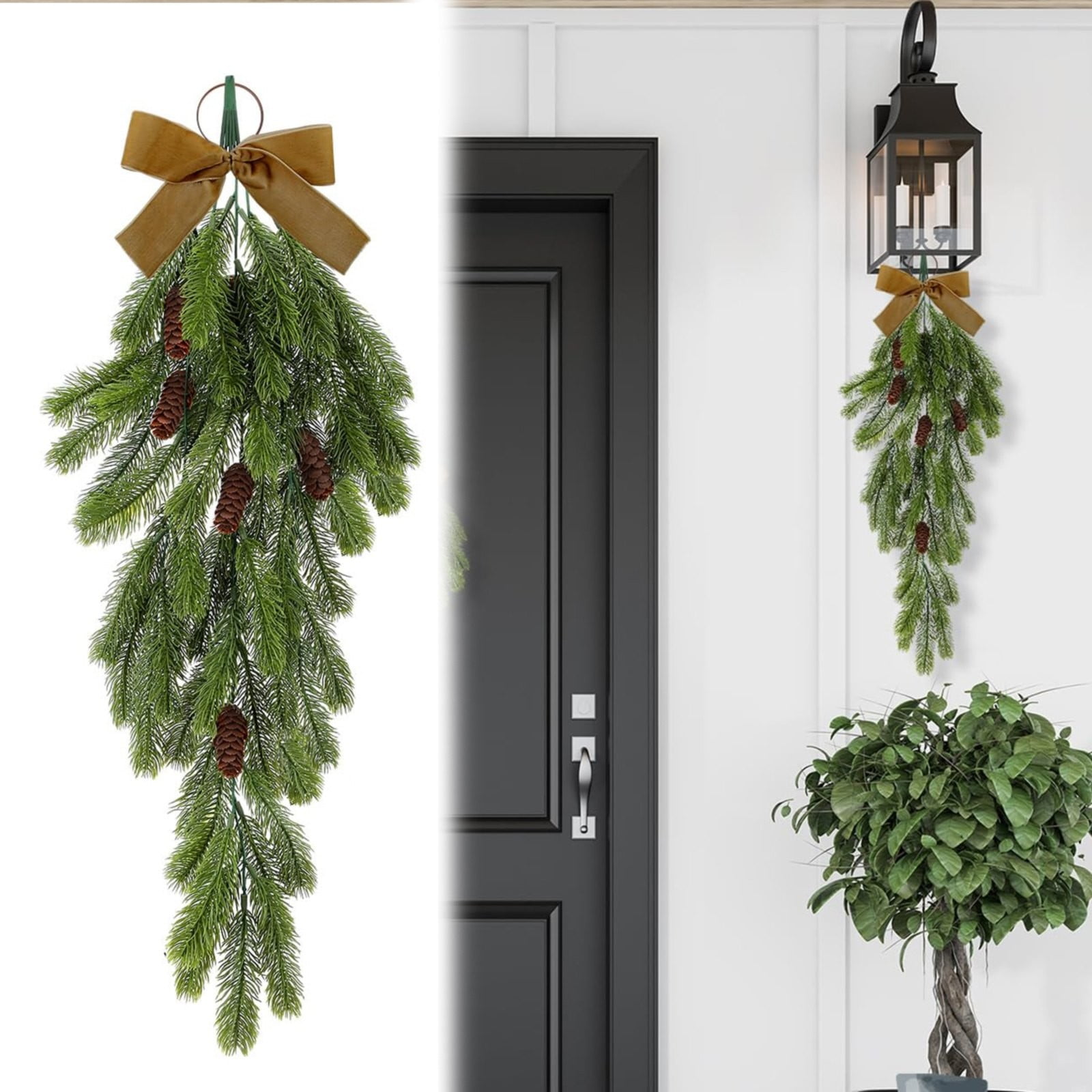 Helenmas Christmas Teardrop Swags Winter Rustic Pine Needles Swag with ...