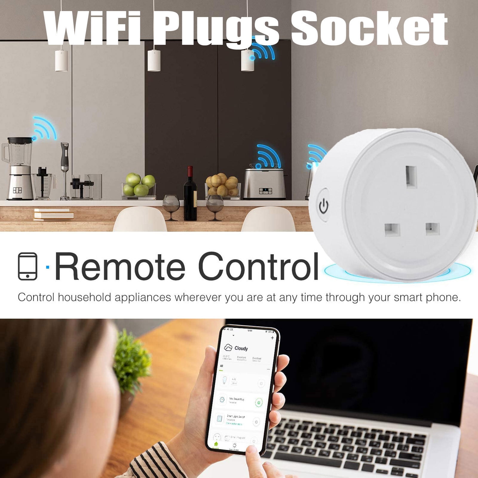 Helenmas Energy Work Plugs WiFi Control Outlets Timer Remote Function ...