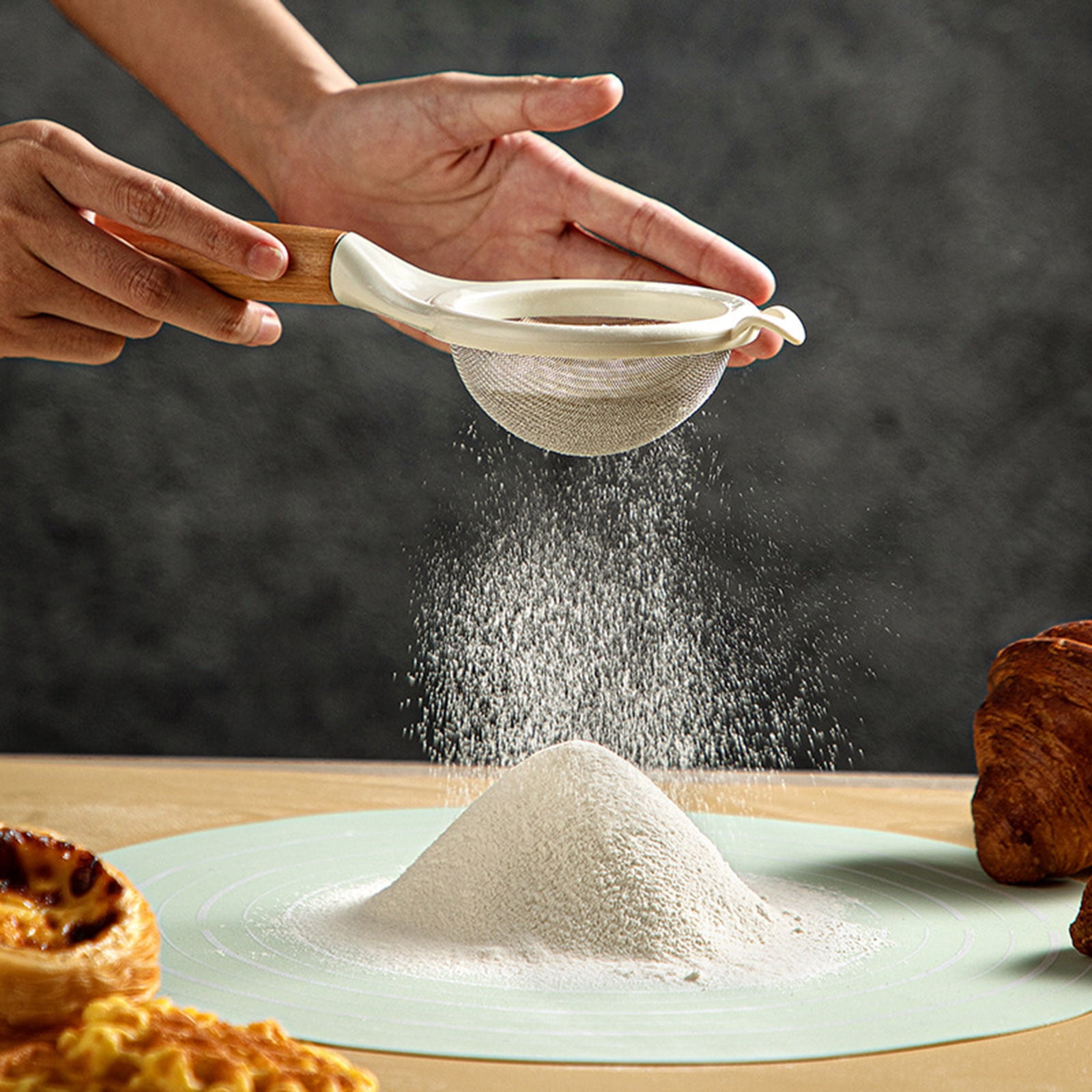 Helenmas Kitchen Tool Flour Sieve With Wooden Handle Fine Strainer ...