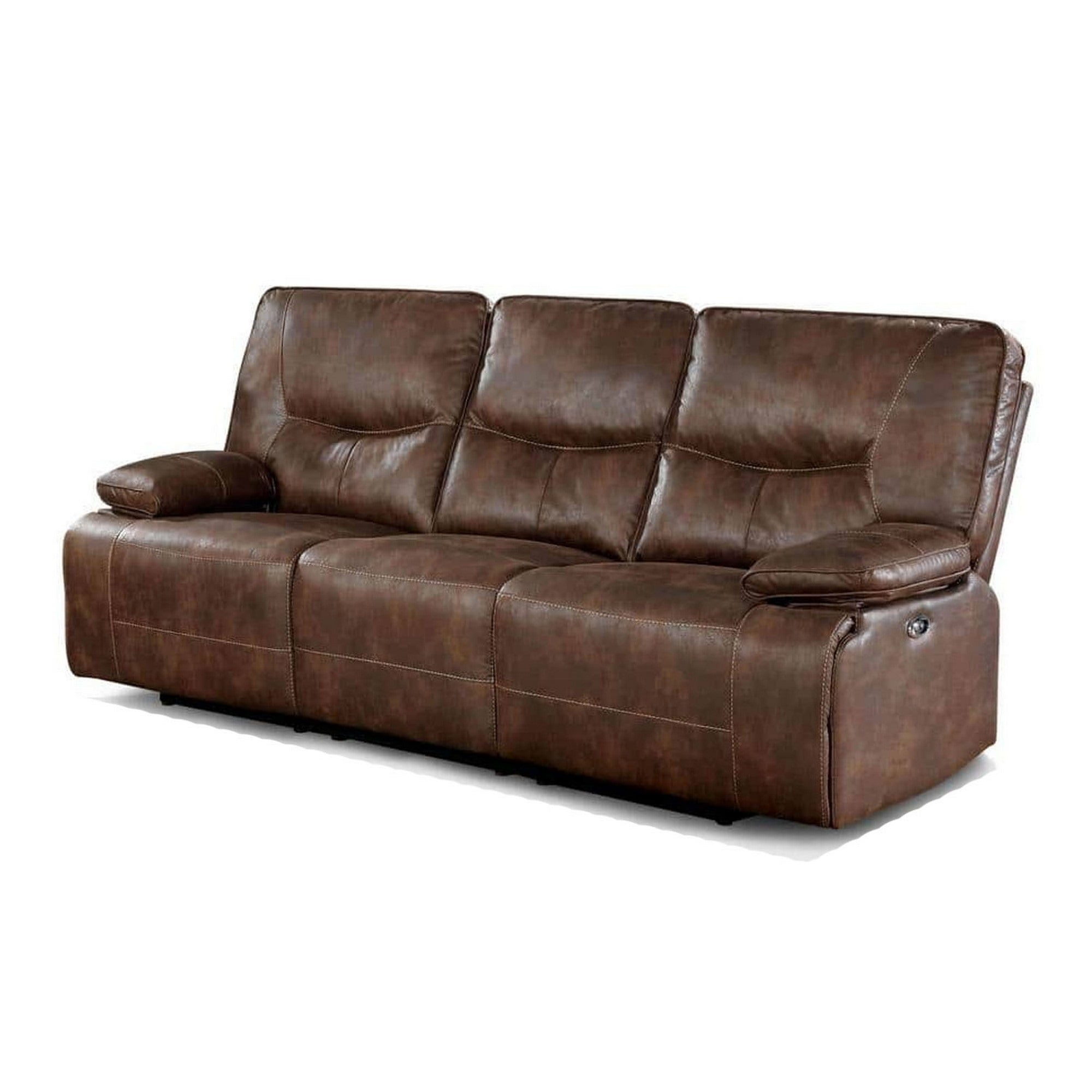 Heli 90 Inch Power Reclining Sofa, Pull Tab Footrest, USB Port, Brown ...