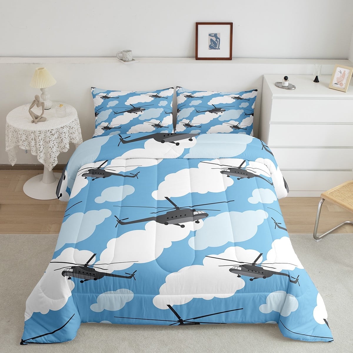 Helicopter Bedding Set Aircraft Comforter Set Twin,Airplane Quilt Blue ...