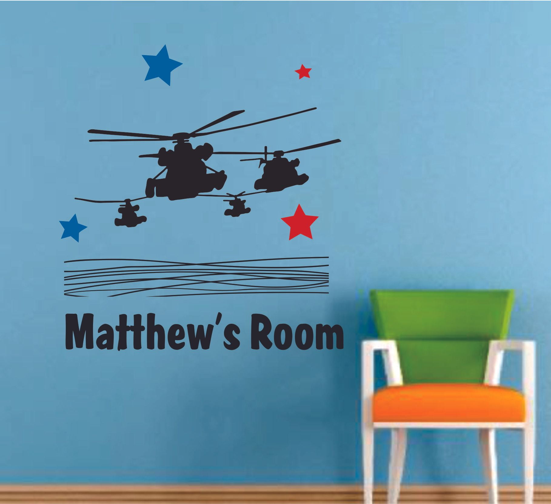 Helicopter Chopper Plane Stars Cartoon Customized Wall Decal - Custom ...