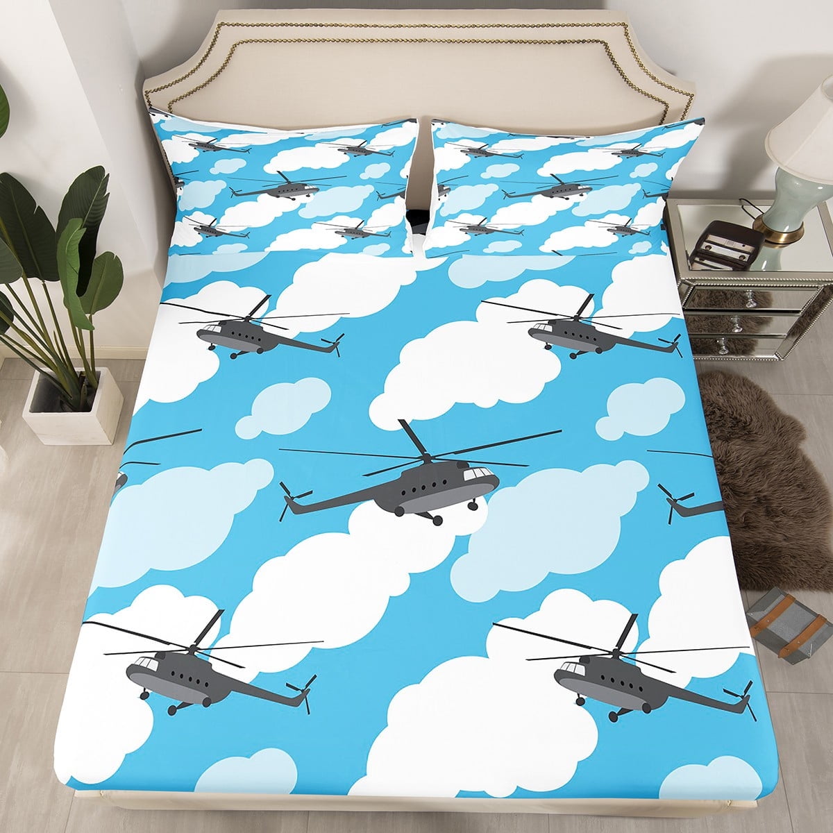 Helicopter Fitted Sheet Aircraft Bed Sheets Twin,Airplane Bedding Set ...
