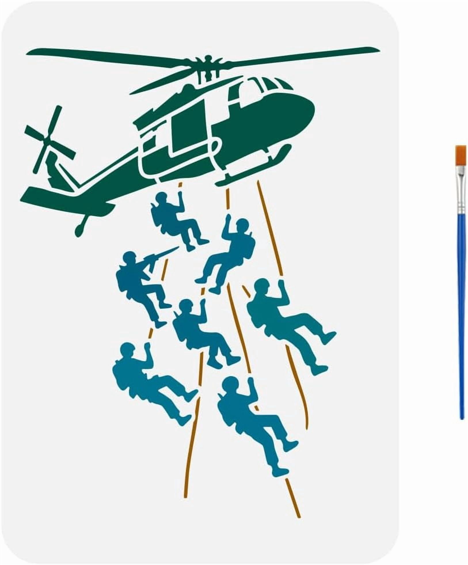 Helicopter Soldiers Stencil with Paint Brush 8.3x11.7inch Paratroopers ...