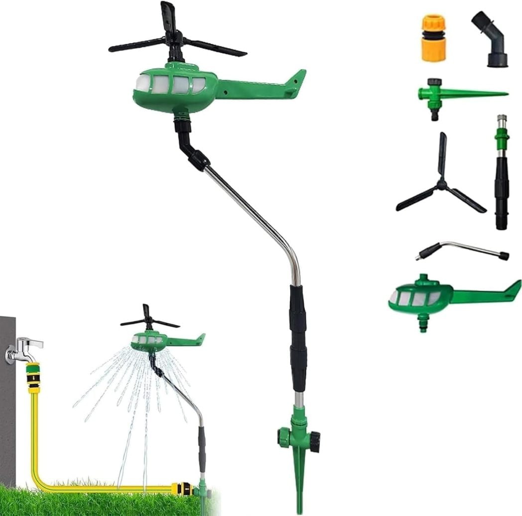 Helicopter Sprinkler, 360° Rotating Gardening Irrigation with Spikes ...