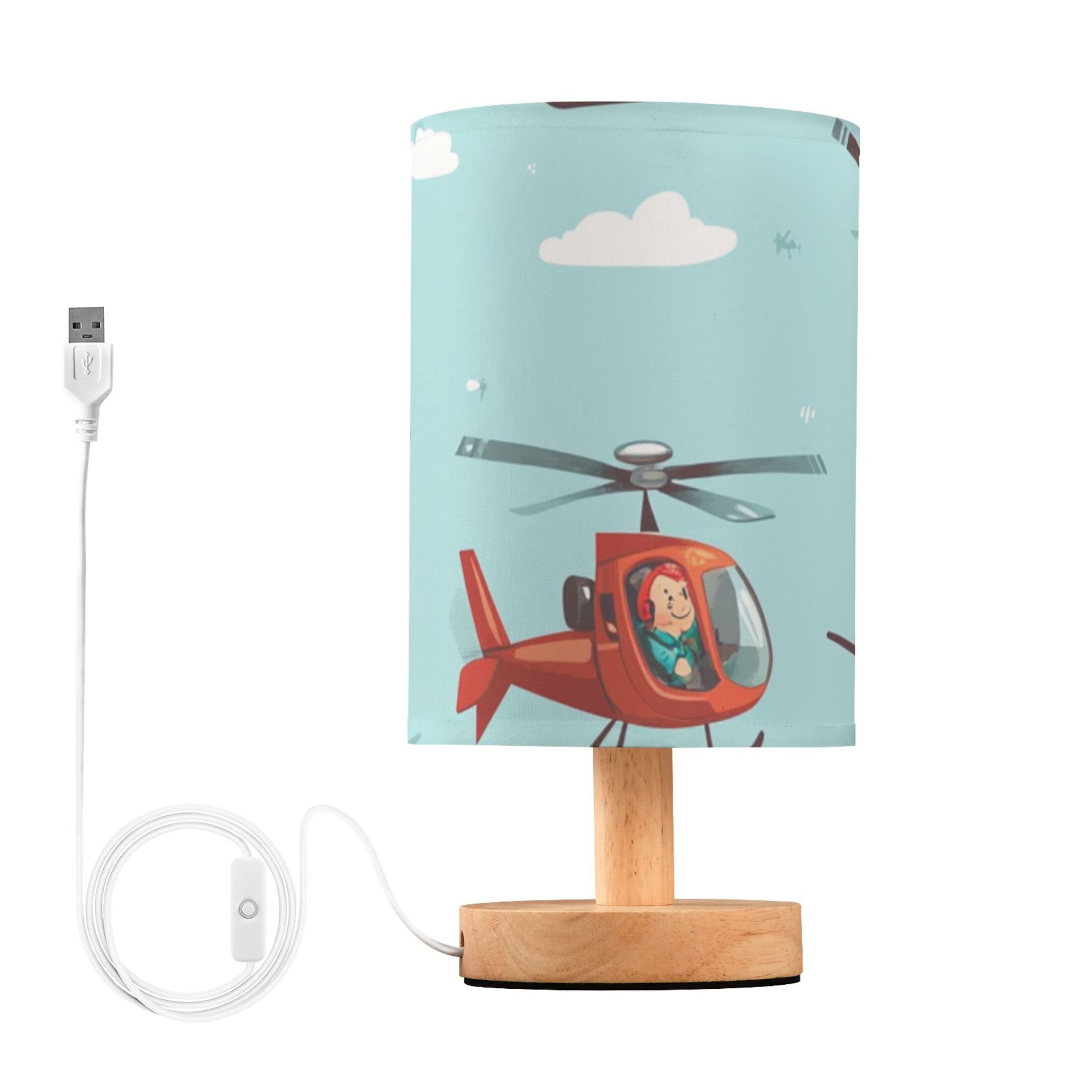 Helicopters Cute Pilots Table Lamp for Desk Nightstand Lamp with USB ...