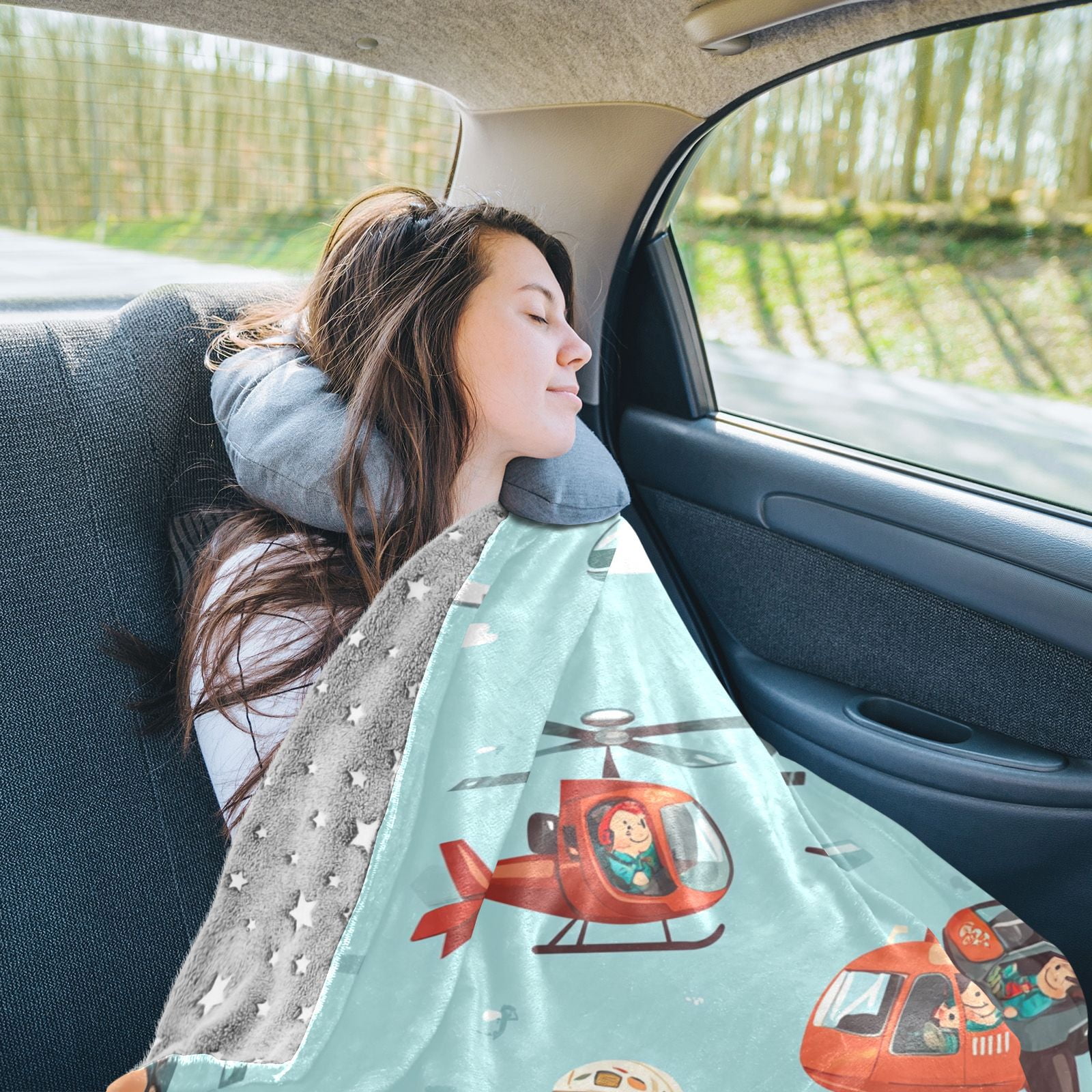 Helicopters Cute Pilots Travel Blanket Pillow Compact Foldable Airplane ...