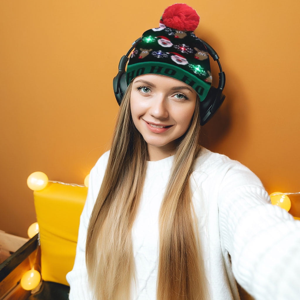 Helii Christmas LED Beanie Hat Light Up Knit Hat with Multicolor Lights ...