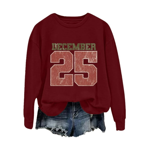 LSQii Christmas Sweatshirt for Women Long Sleeve Crewneck Cropped Drop Shoulder Casual Loose ...