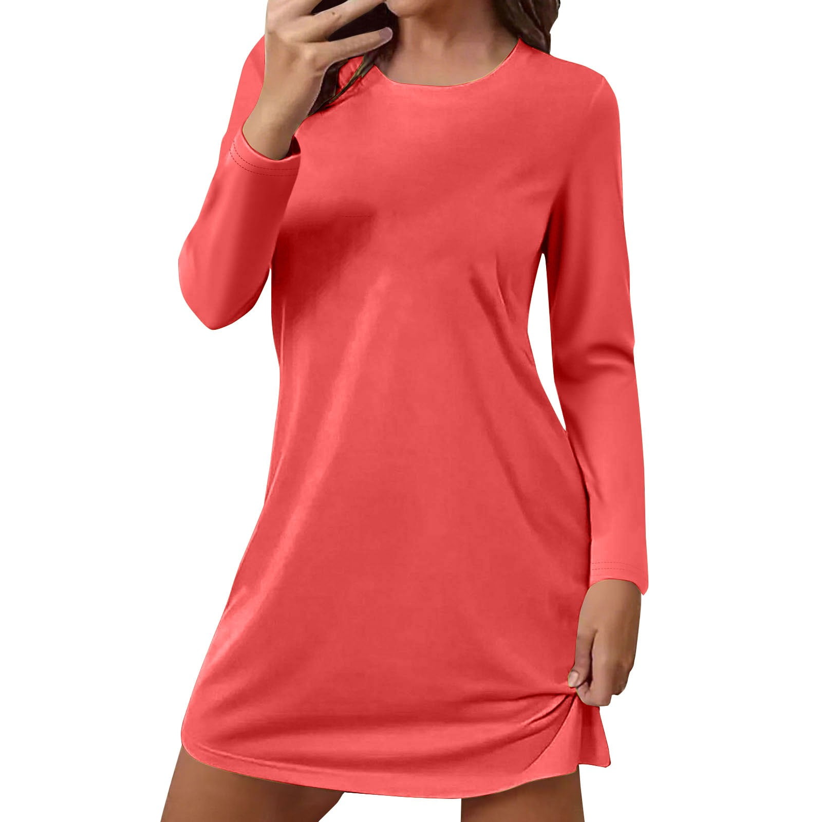Helii Solid Color Nightgowns for Women Crewneck Long Sleeve Sleepshirt Soft Comfy Dressy Pajamas ...