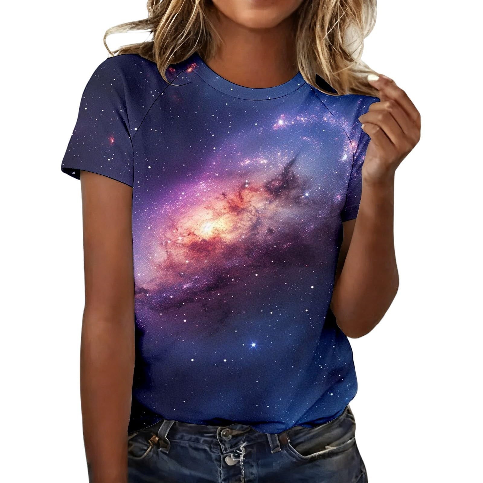 Helii T Shirt for Womens Galactic 3D Starry Print Short Sleeve Tops ...
