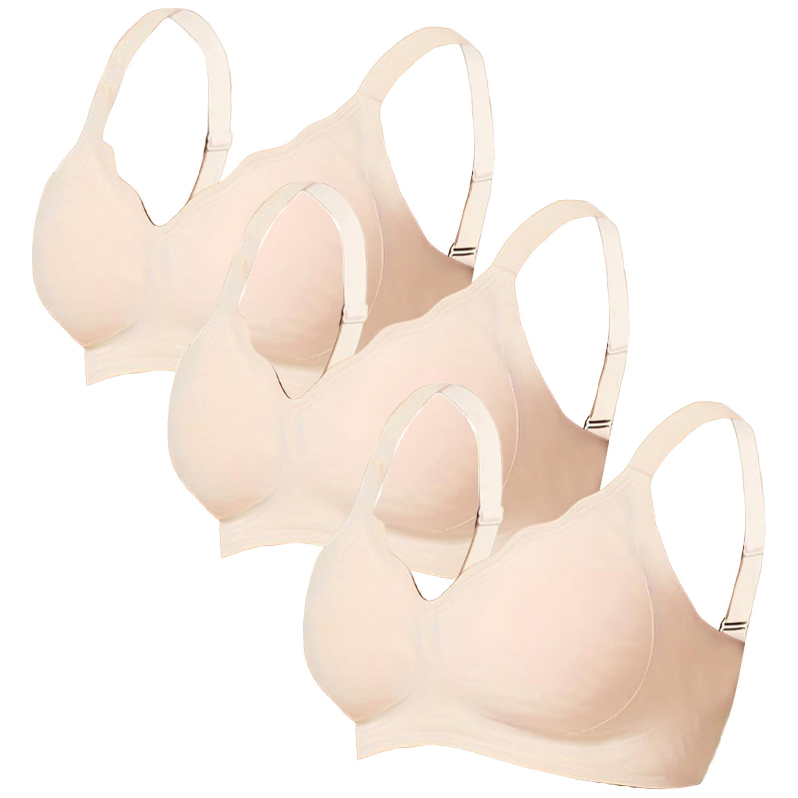Helii Women 3 pack Wireless Bras V-neck Full Coverage Seamless Bras Supportive Wave edge Soft ...