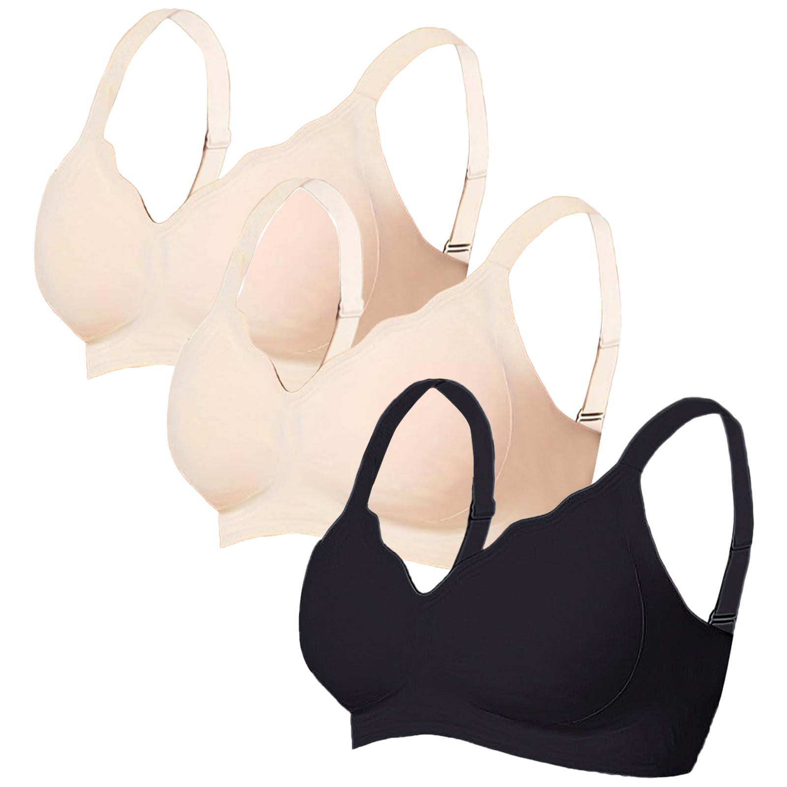 Helii Women 3 pack Wireless Bras V-neck Full Coverage Seamless Bras ...