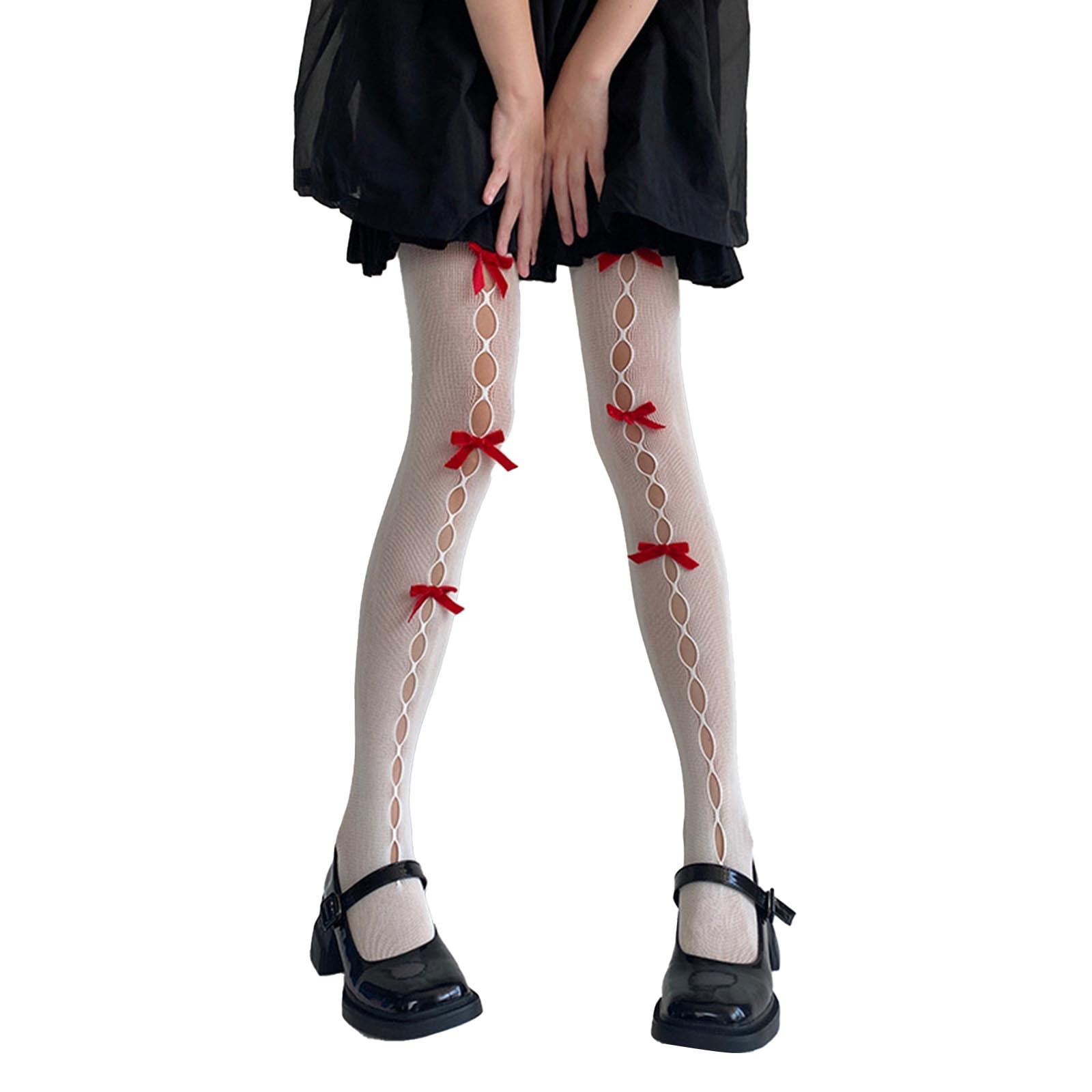 Helii Women Lolita Lace Sheer Tights Socks with Bow Mesh Knee High Sexy Halloween Stockings ...