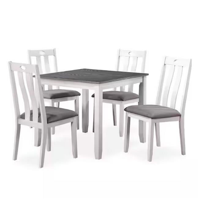 Helio 5 Piece Dining Table & Chairs Set - Wood - Fabric Seats - White ...