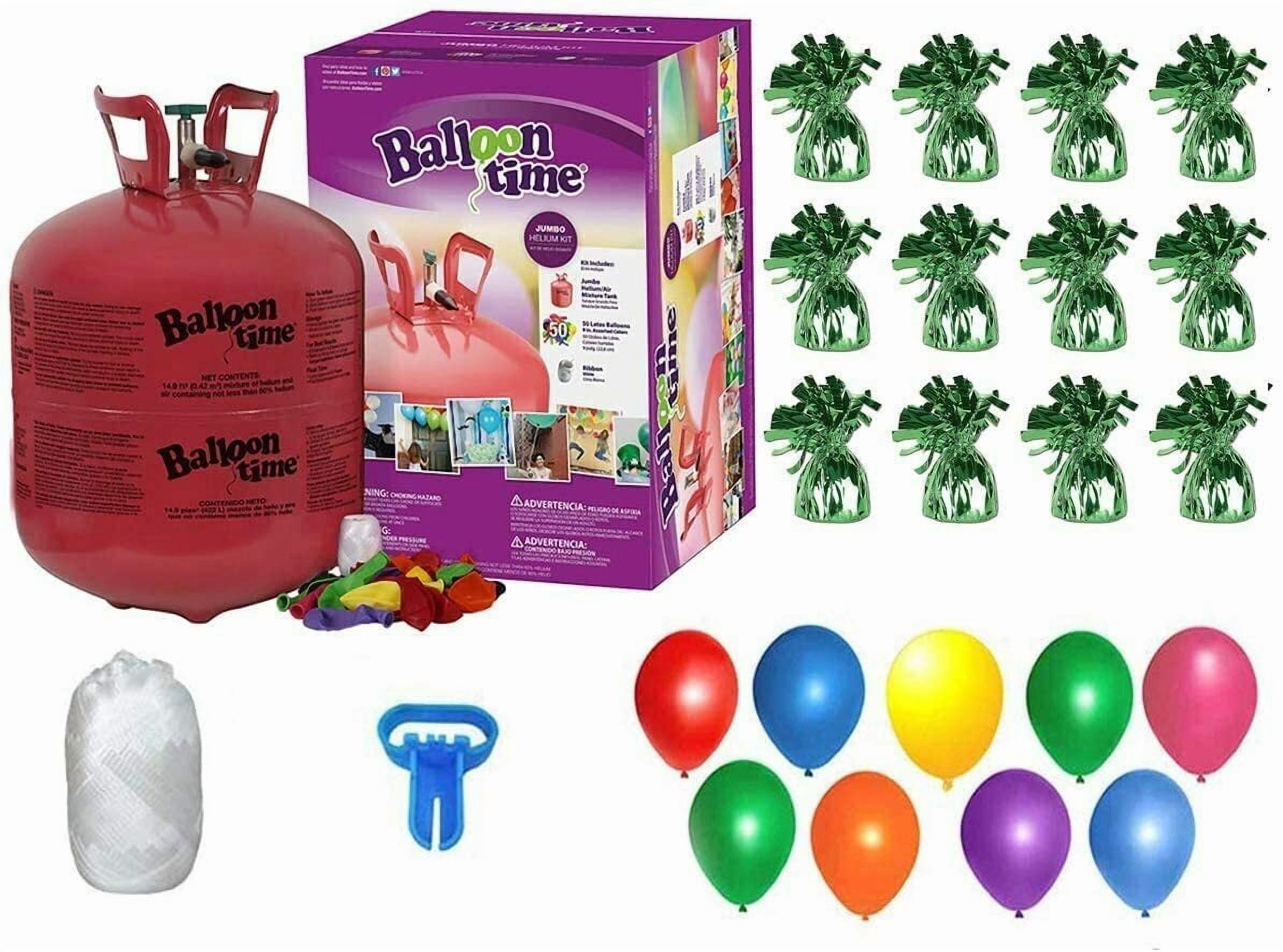 Helium Tank+50 Balloons & White Ribbon+12 Green Weights+Plus Balloon ...