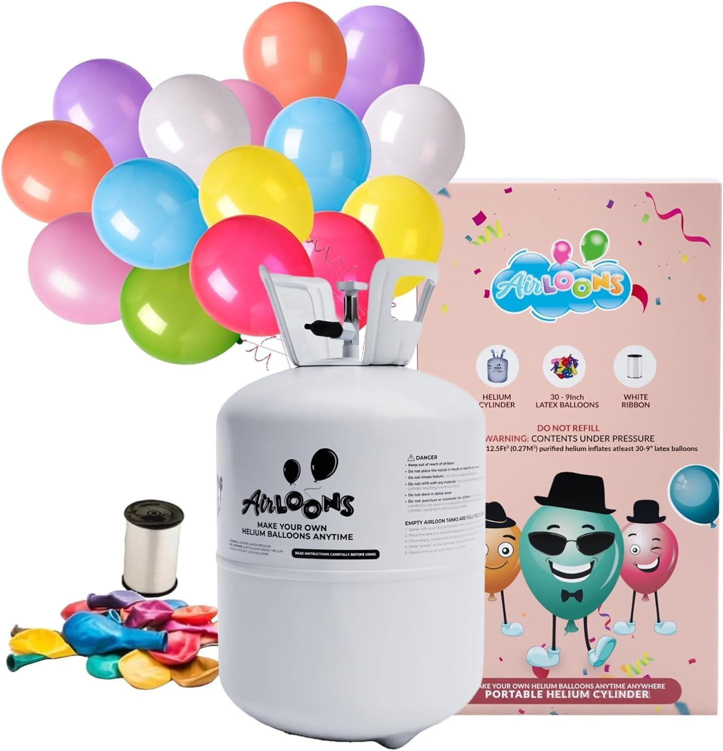 Helium Tank Balloon Kit with 30 Balloons - 9Inch Latex Balloons ...