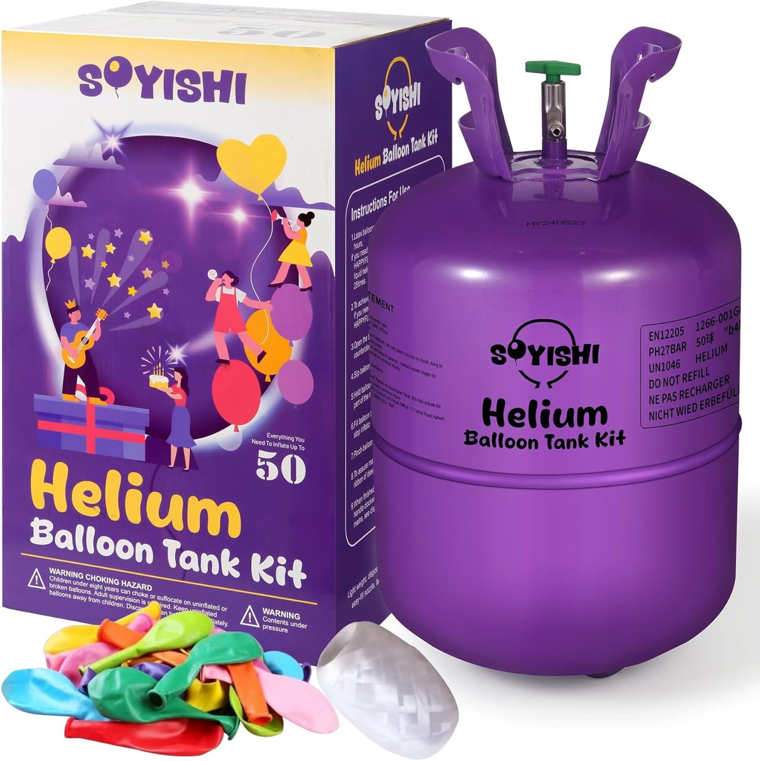 Helium Tank for Balloons at Home 13.4L Premium Helium Gas Tank Pump Kit ...