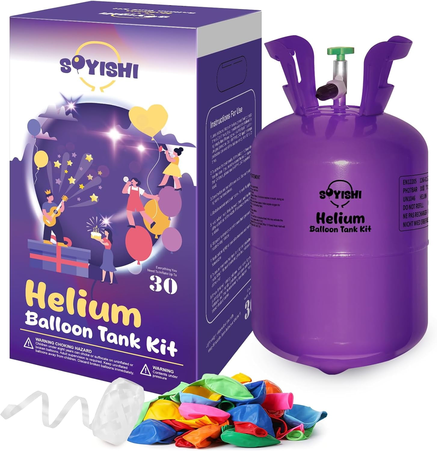 Helium Tank for Balloons at Home 7L Helium Balloon Pump Kit 30 Assorted ...