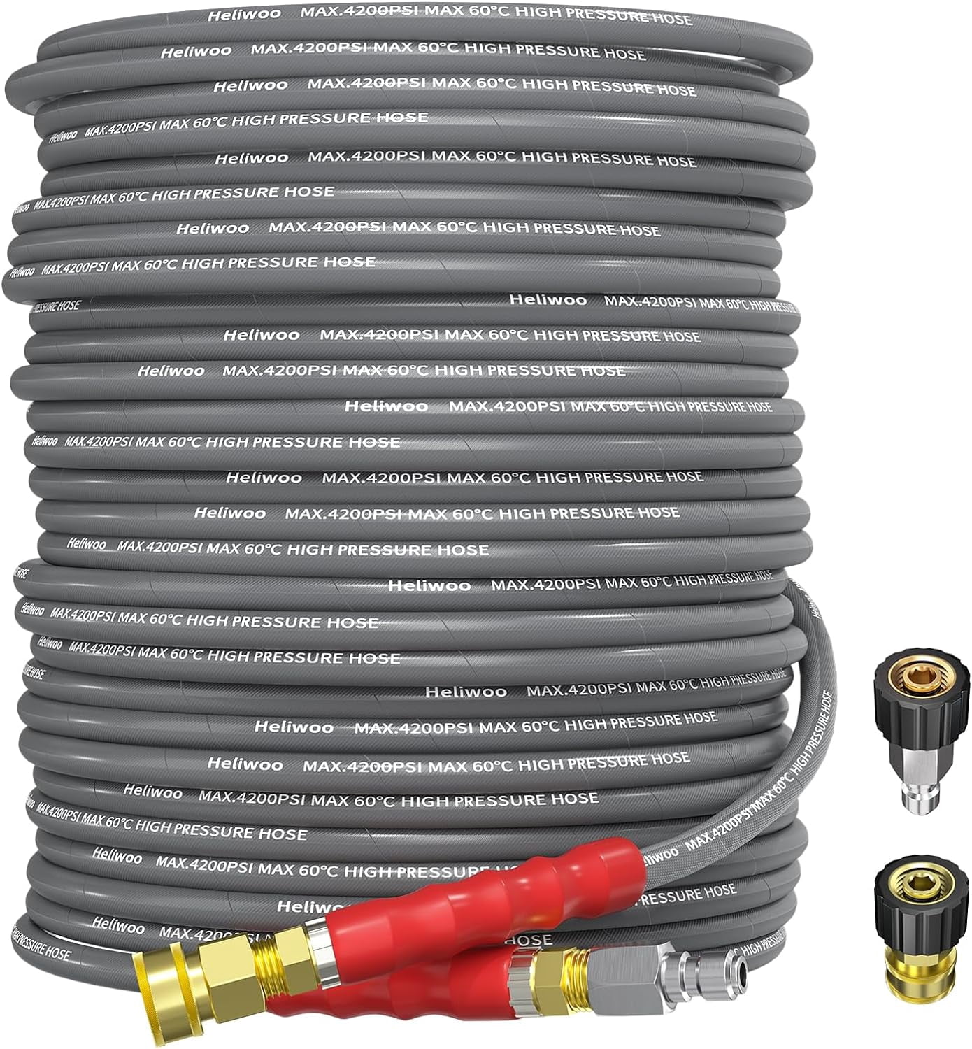 Heliwoo 100FT 4200PSI Pressure Washer Hose with 3/8 Quick Connect, 1/4 ...