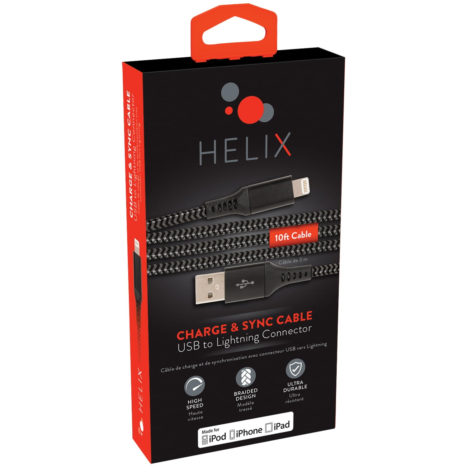 Helix ETHLT10BLK Charge & Sync Lightning Cable, 10Ft (Black ...