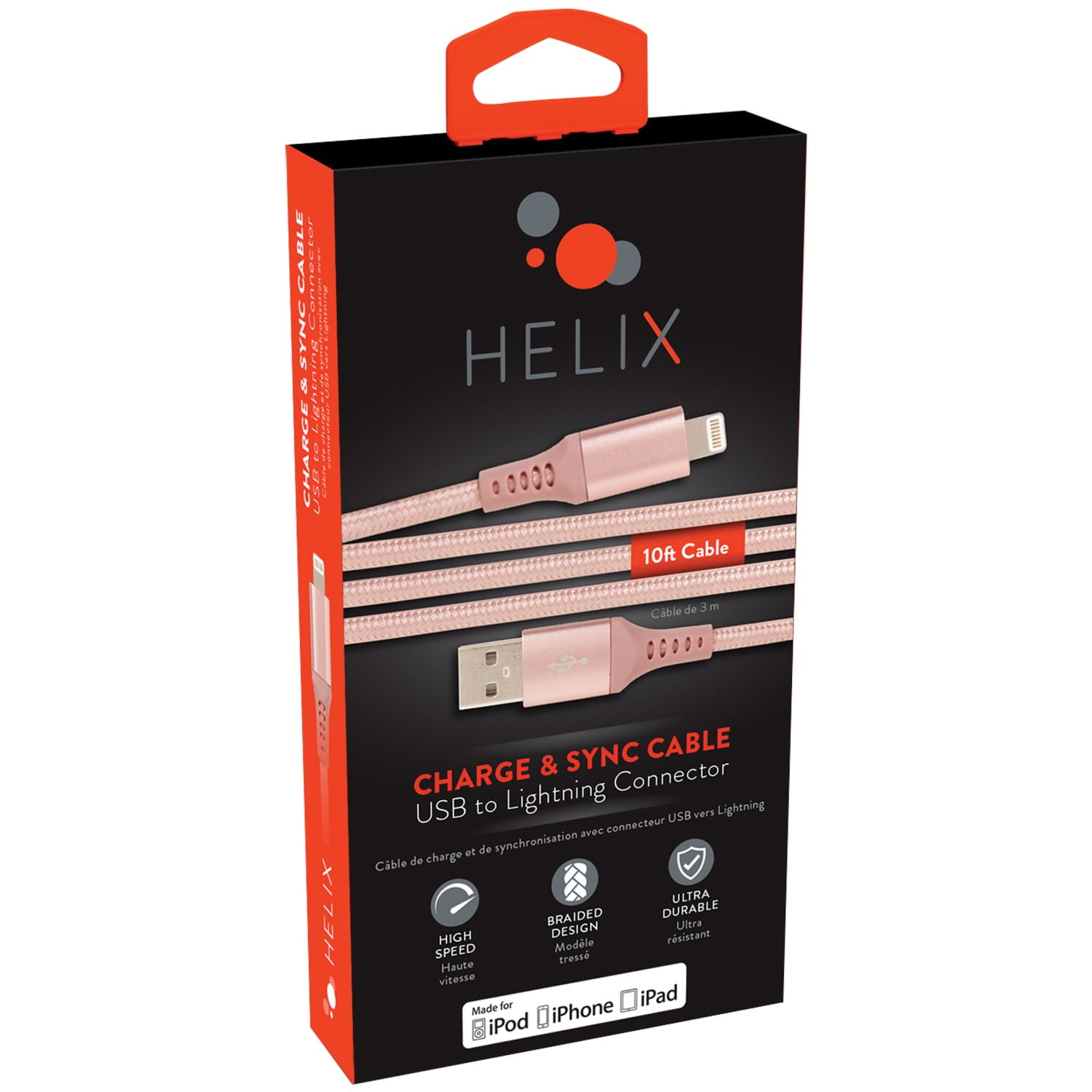 Helix ETHLT10RG Charge & Sync Lightning Cable, 10Ft (Rose Gold ...