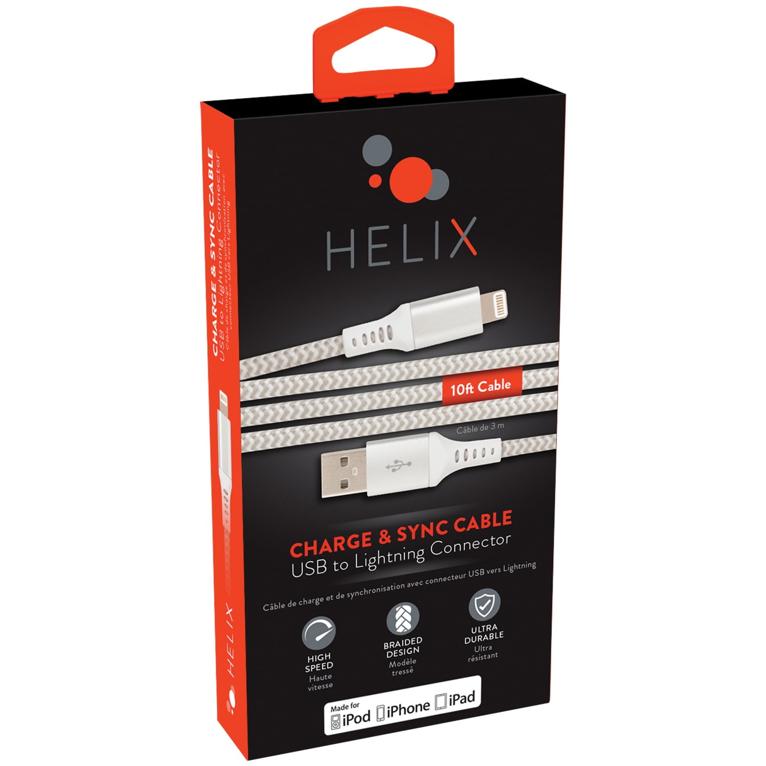 Helix ETHLT10WT Charge and Sync USB Cable with Lightning Connector, 10 ...