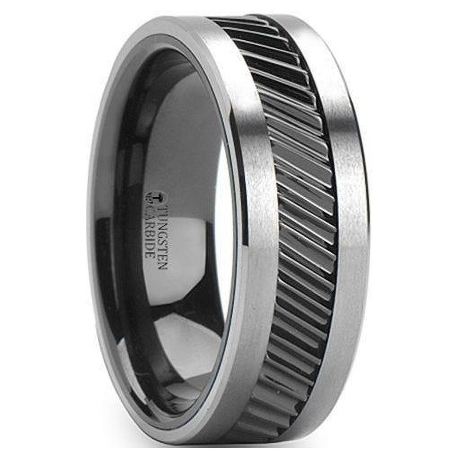 Helix Gear Teeth Pattern Black Ceramic And Tungsten Ring - Walmart.com